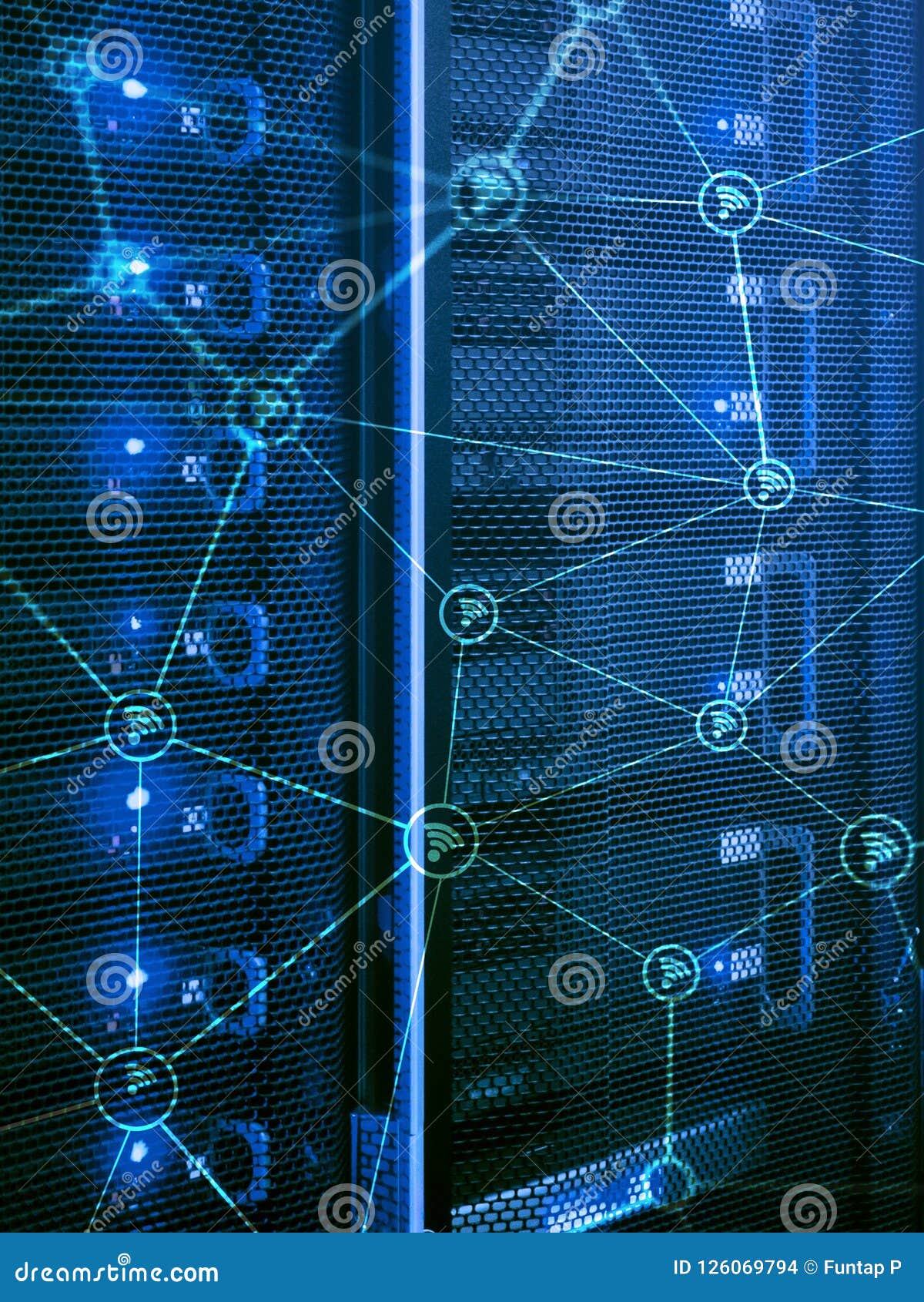 Wi Fi Network Abstract Structure on Modern Server Room Background Stock ...