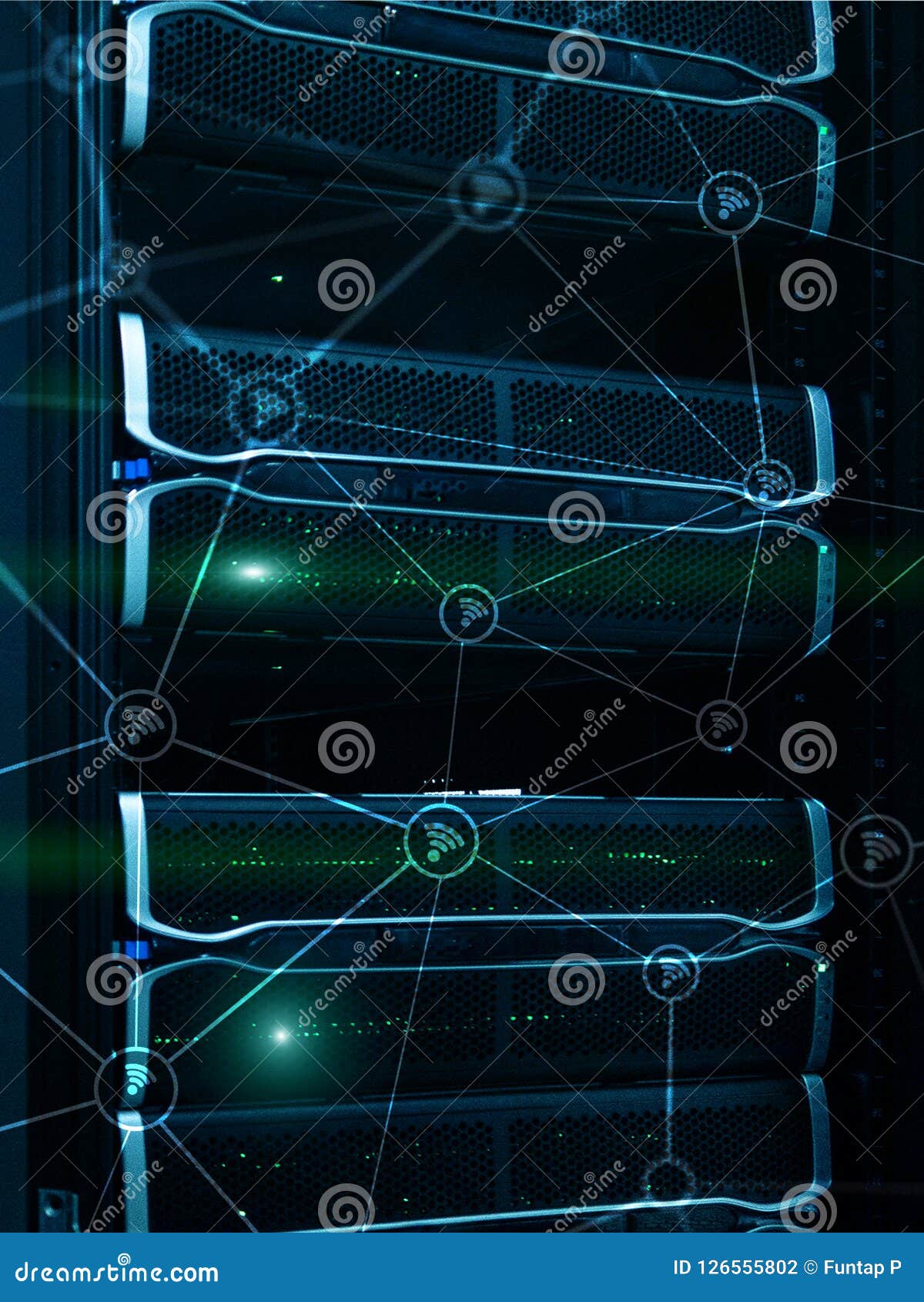 Wi Fi Network Abstract Structure on Modern Server Room Background Stock ...