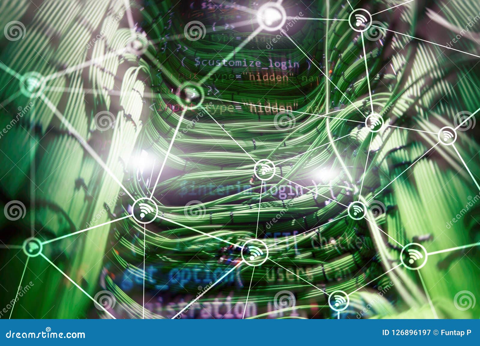 Wi Fi Network Abstract Structure on Modern Server Room Background Stock ...