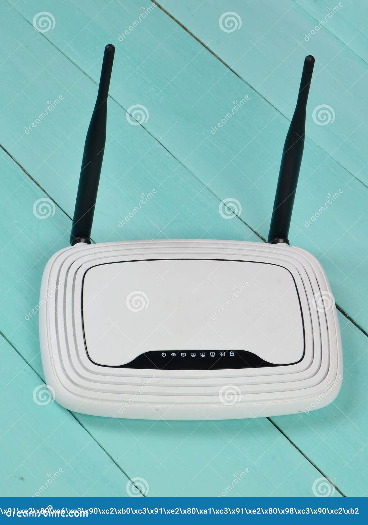 Wi-fi Router with Antennas on a Blue Wooden Table. Stock Image - Image ...