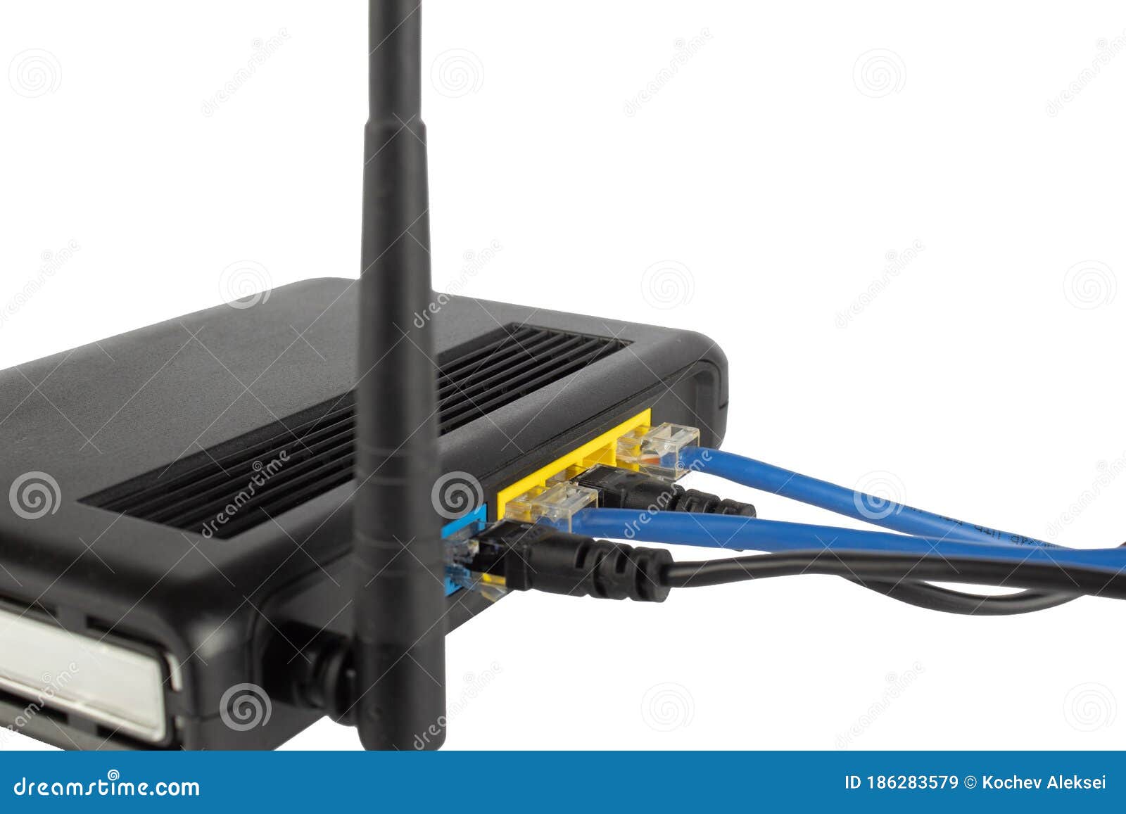 WI-FI Router, Back Panel with Connected Wires Stock Image - Image of ...