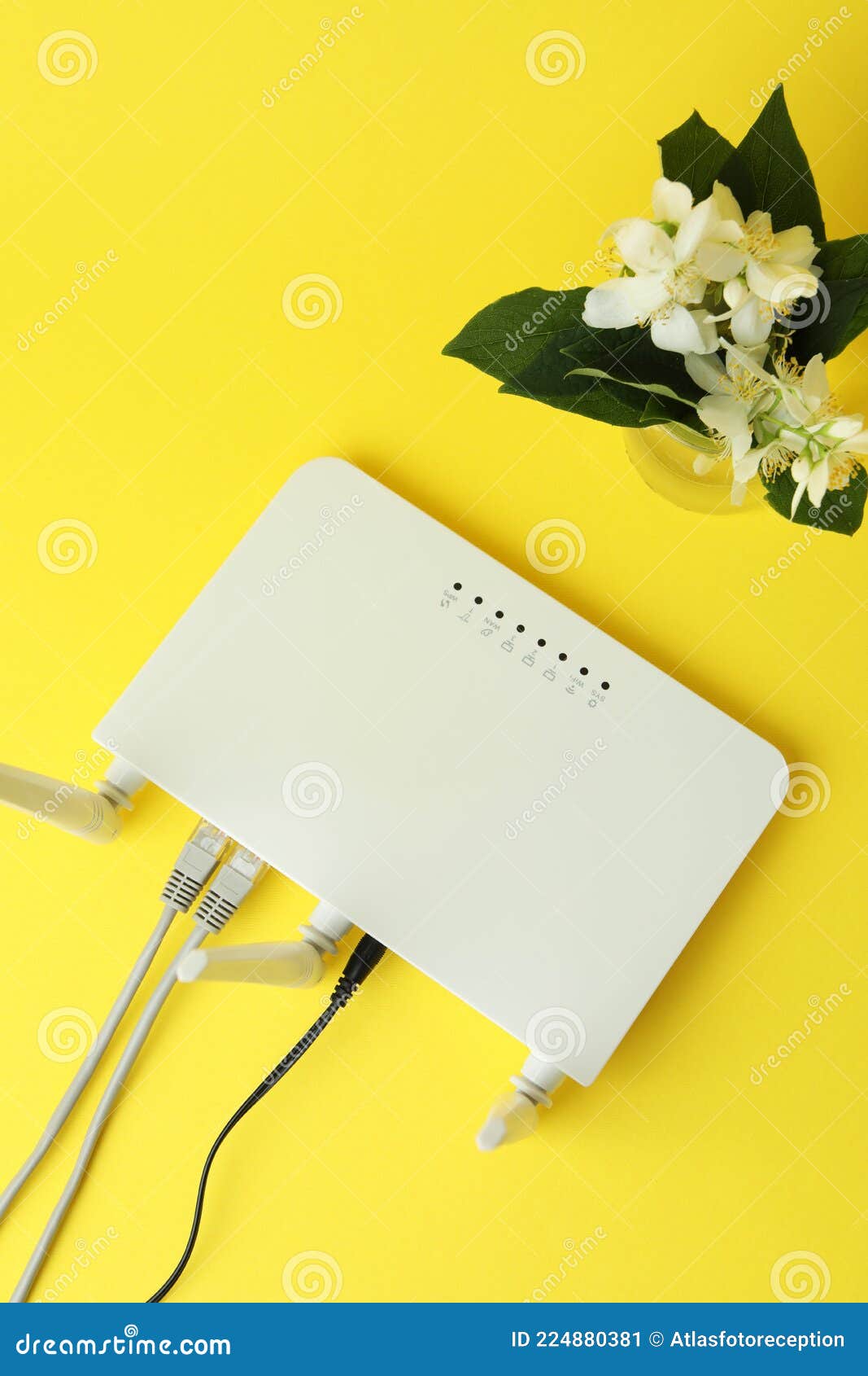 Wi-Fi Router and Flowers on Yellow Background Stock Image - Image of ...