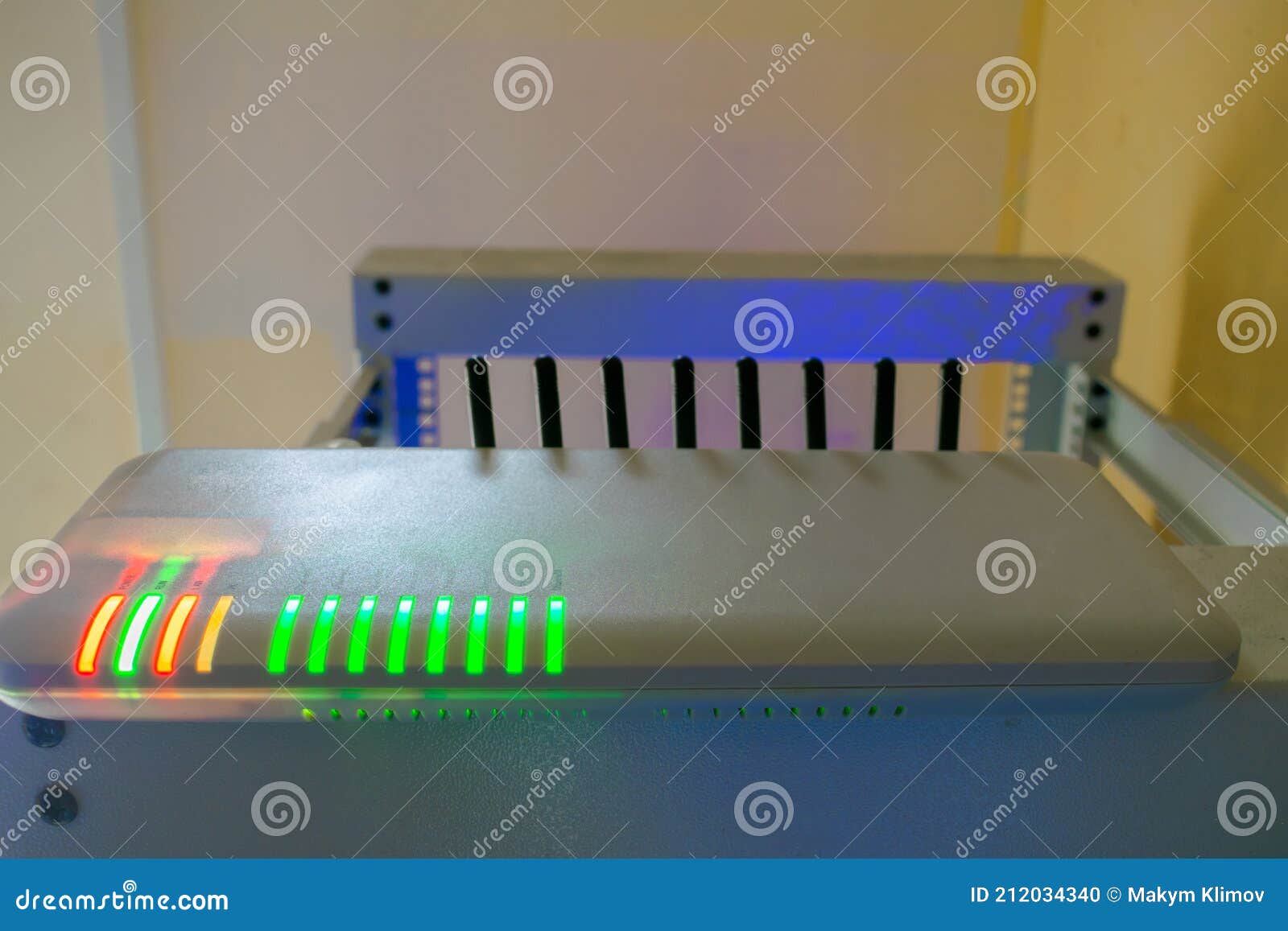 Wi-fi Router. a Multi-channel Gsm Gateway with Several Antennas is ...