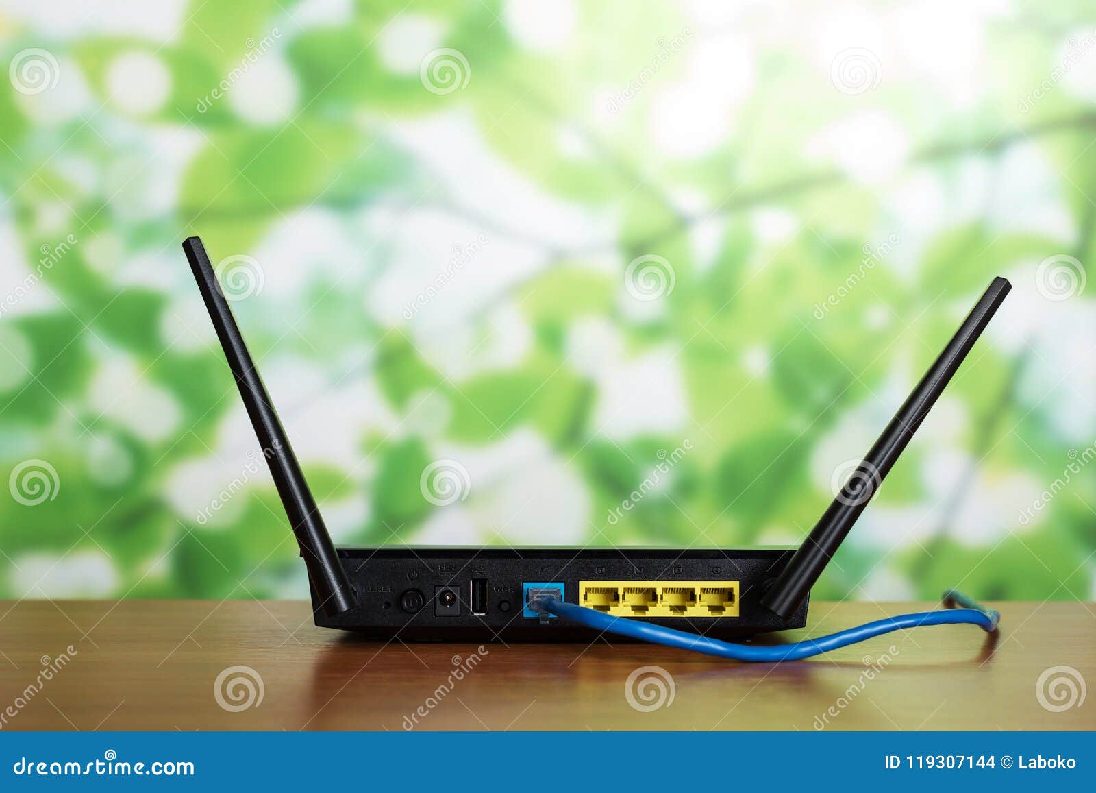Wi-Fi Router on Table, Panel for Cable Connection Stock Photo - Image ...