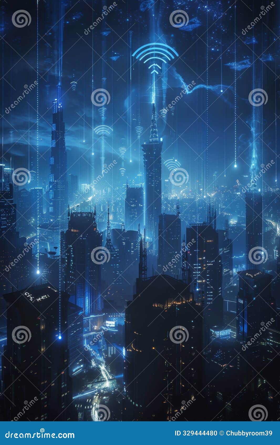 Wi-Fi Signals Encompassing a Modern Cityscape, Symbolizing Digital ...