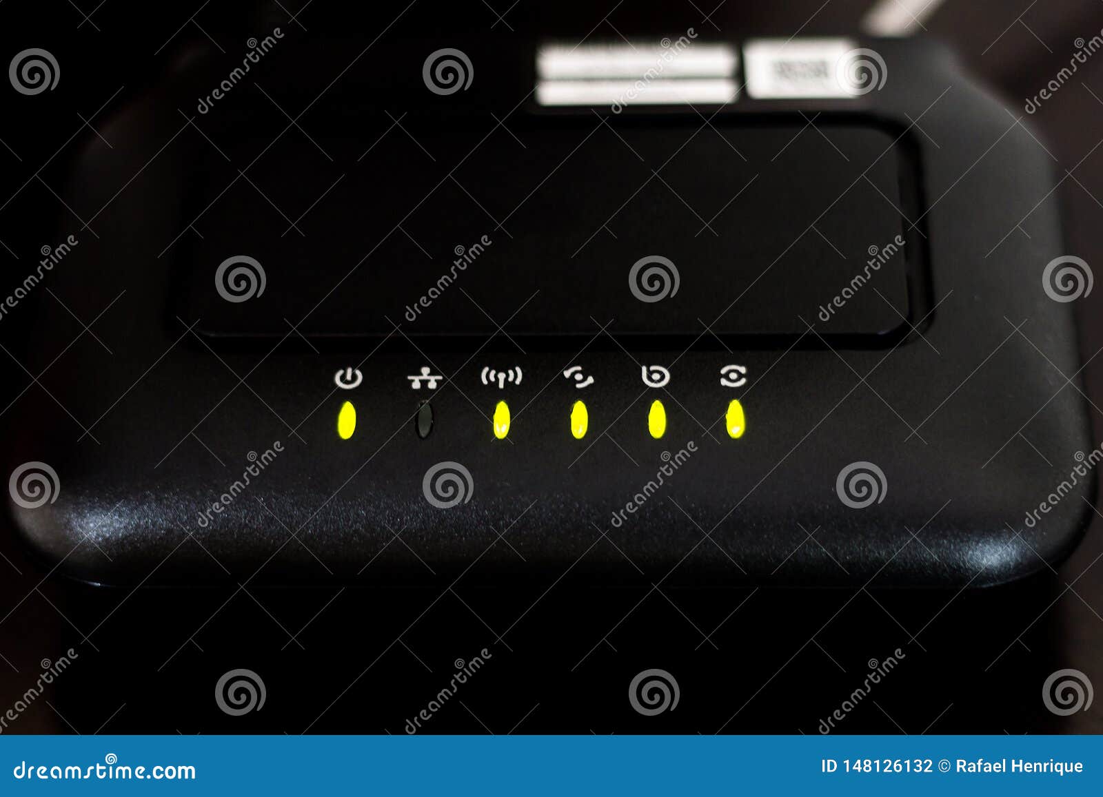 Wi-Fi Wireless Router with Indicator Lights on. Black Color Stock Photo ...