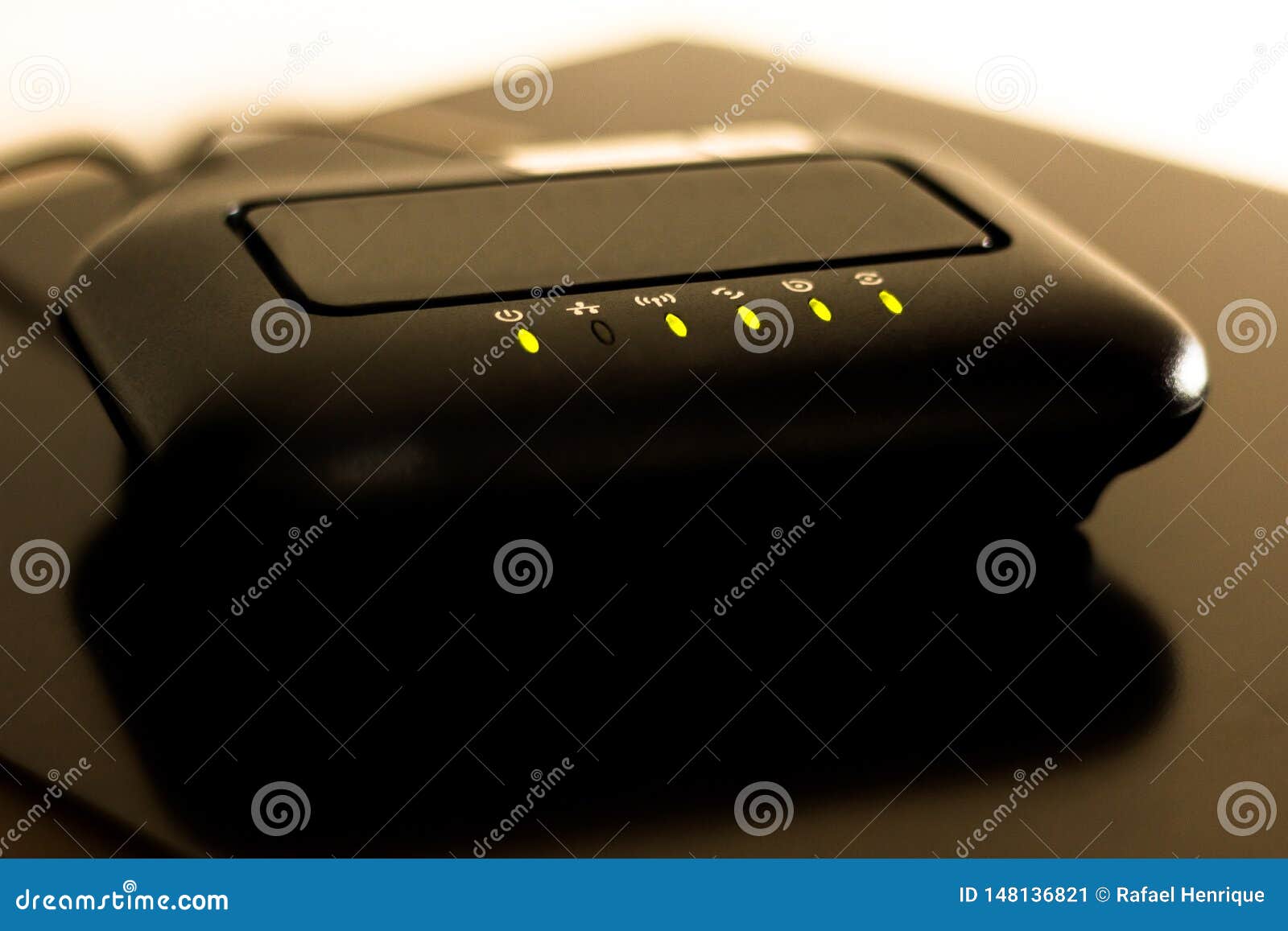 Wi-Fi Wireless Router with Indicator Lights on. Black Color Stock Image ...