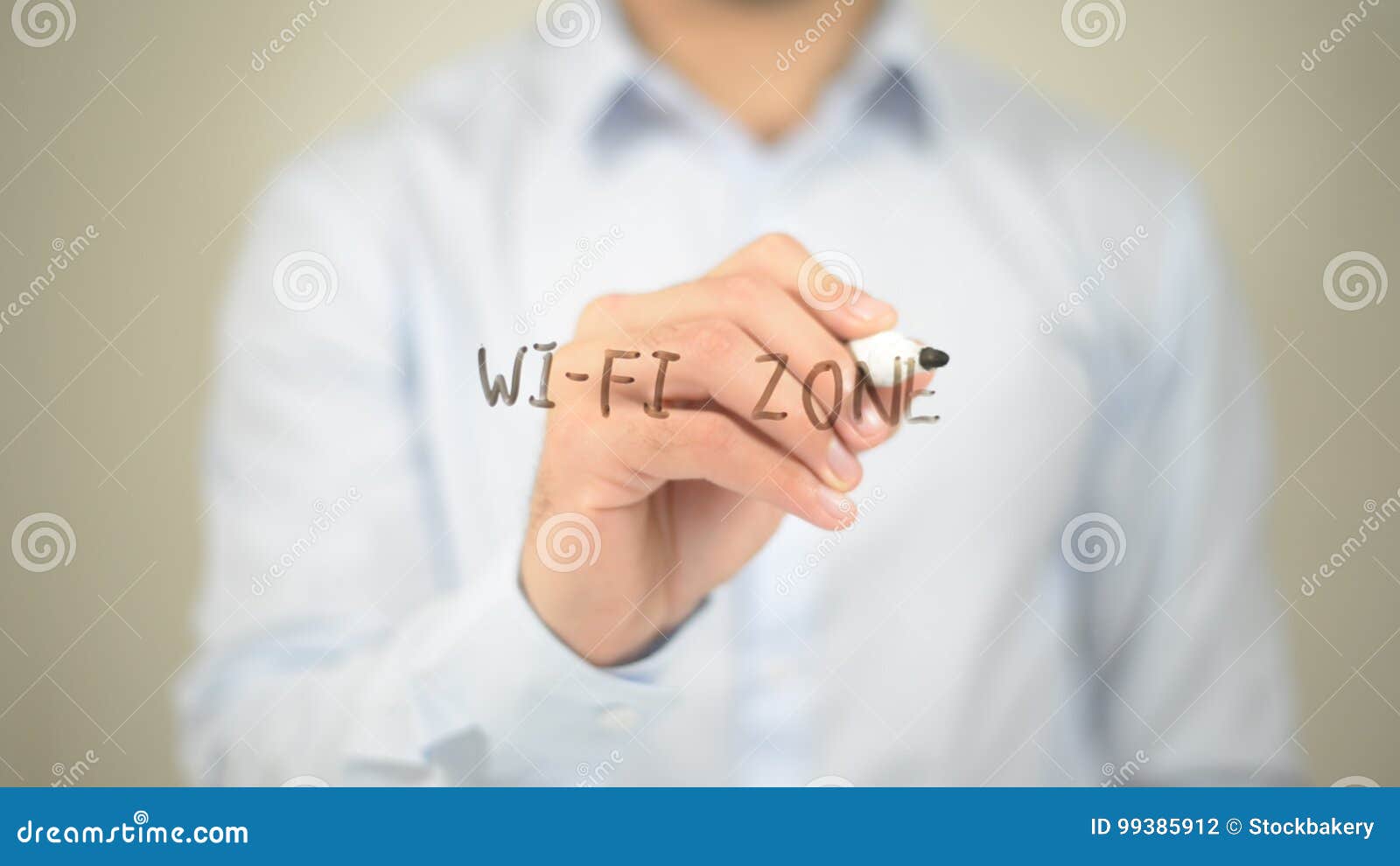 Wi-Fi Zone, Man Writing on Transparent Screen Stock Photo - Image of ...