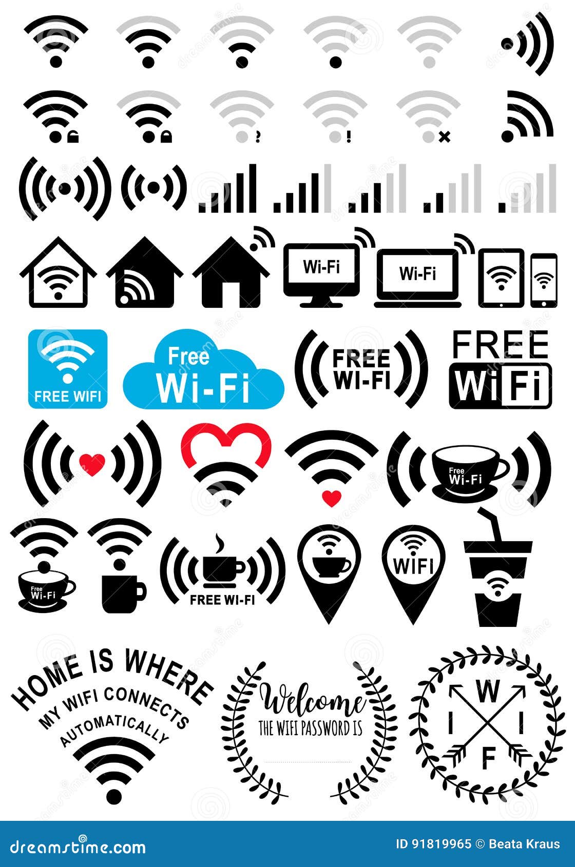 Wi-Fizeichen, Vektorsatz vektor abbildung. Illustration von einstellen ...