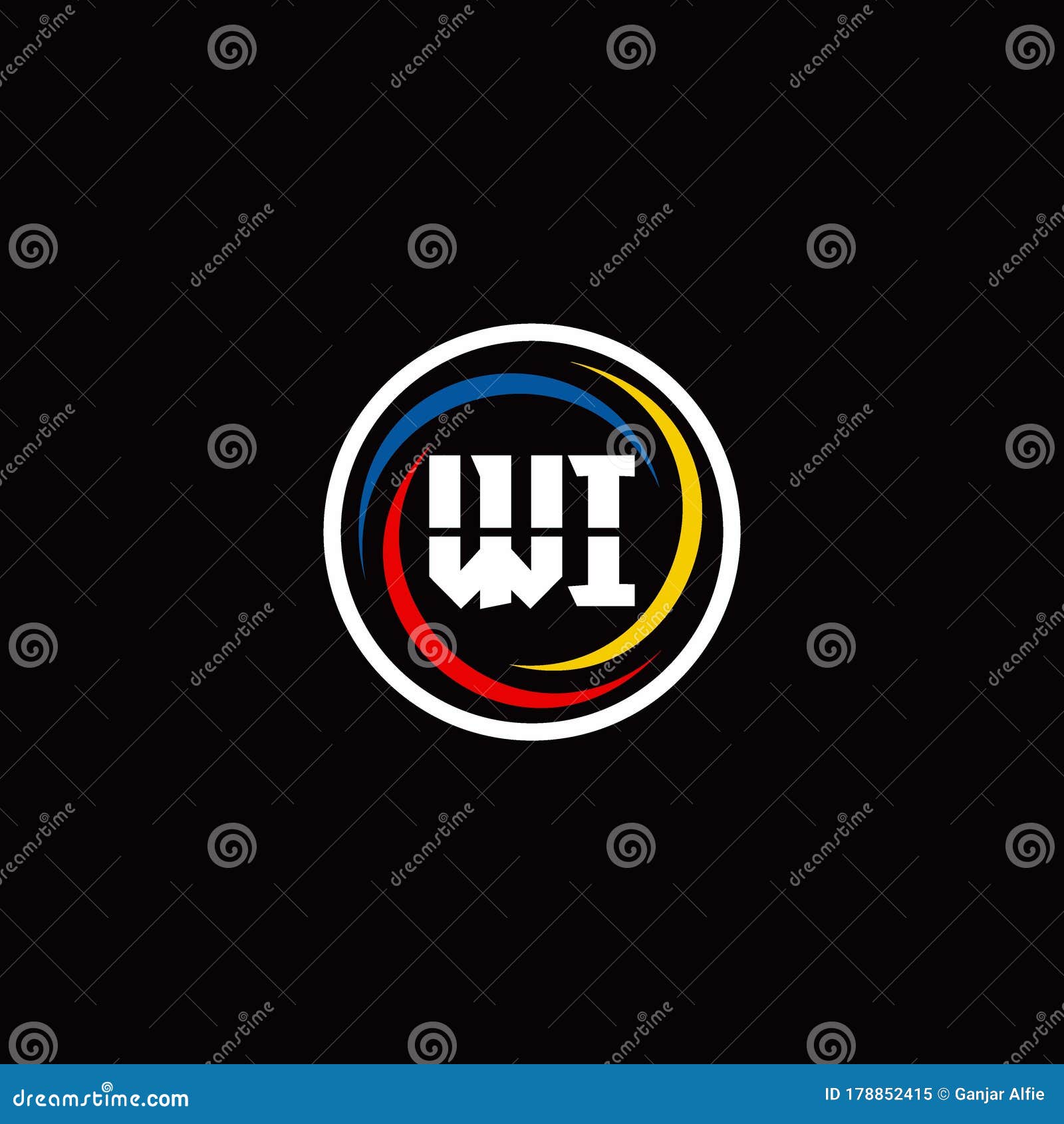 WI Monogram Logo Isolated on Circle Shape with 3 Slash Colors Rounded ...