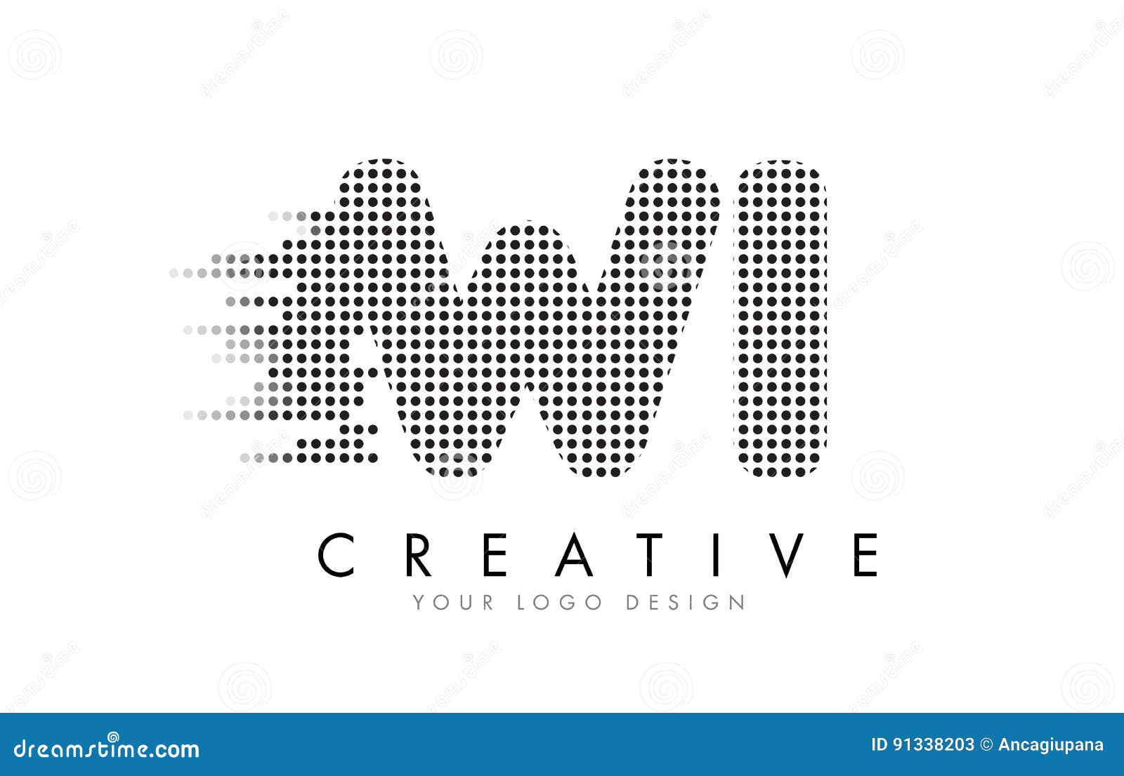 WI W I Letter Logo with Black Dots and Trails. Stock Vector ...