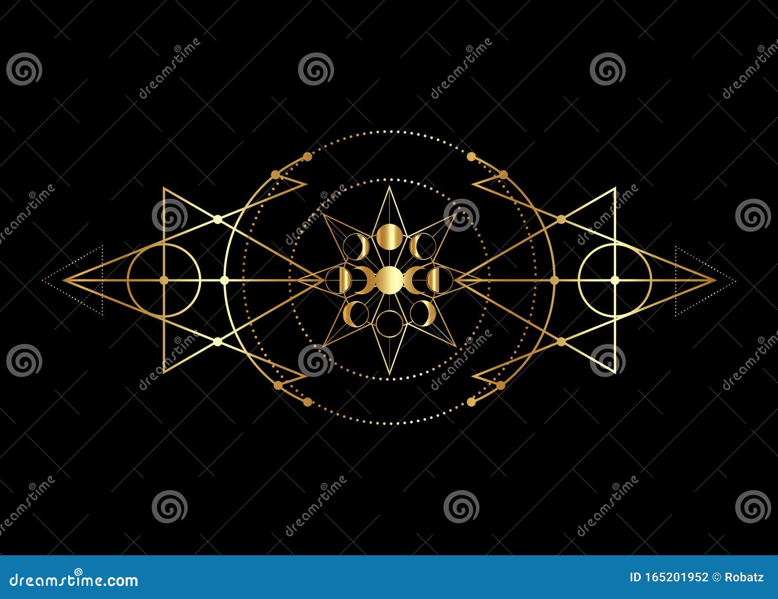 Phases of the Moon and Triple Moon. Golden Mystical Drawing, Energy ...