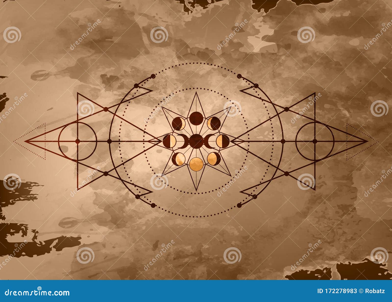 Phases of the Moon and Triple Moon. Mystical Drawing, Energy Circles ...