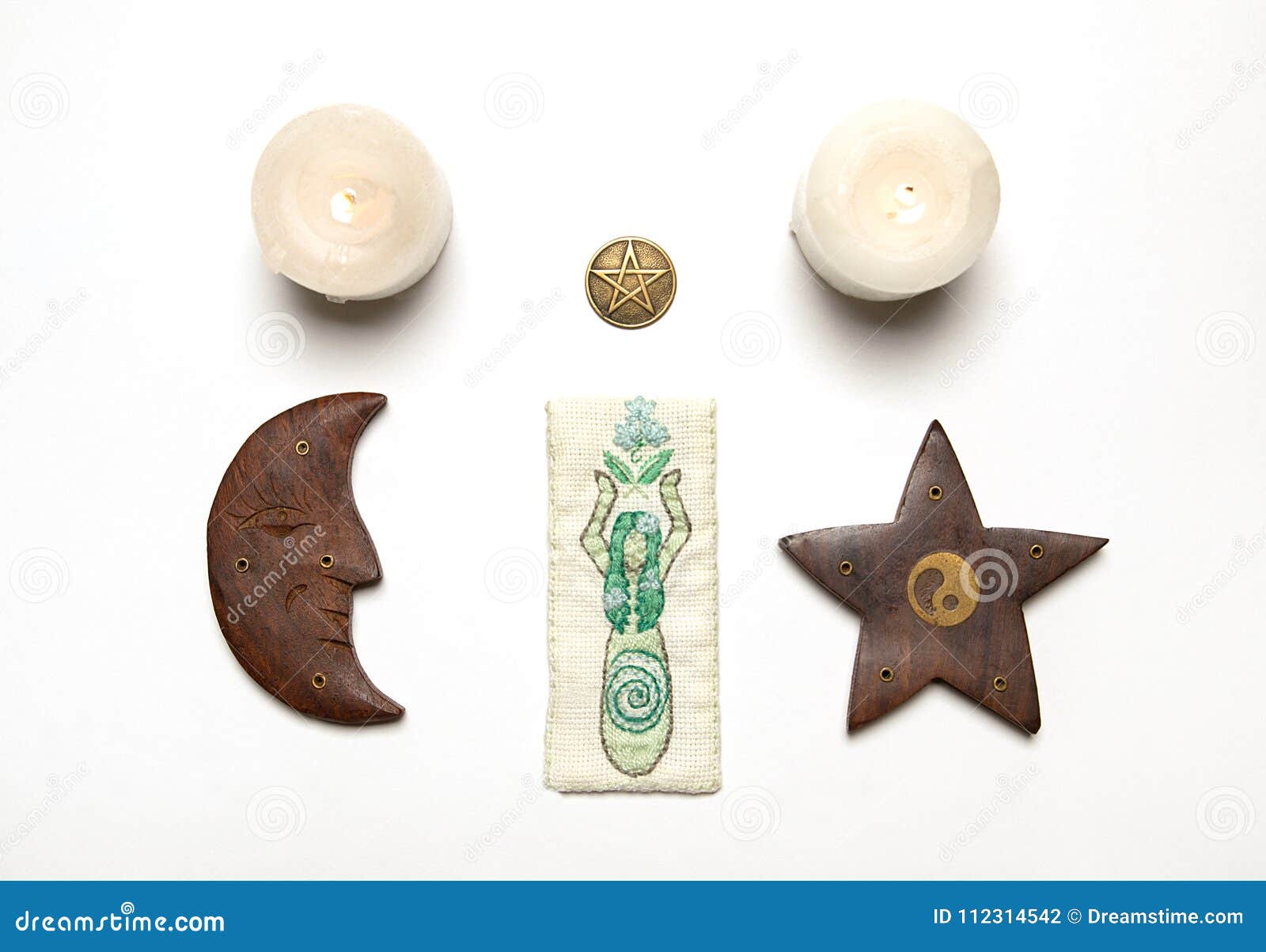 Wiccan Altar, Candles, Pentacle and Stock Photo - Image of symbol ...