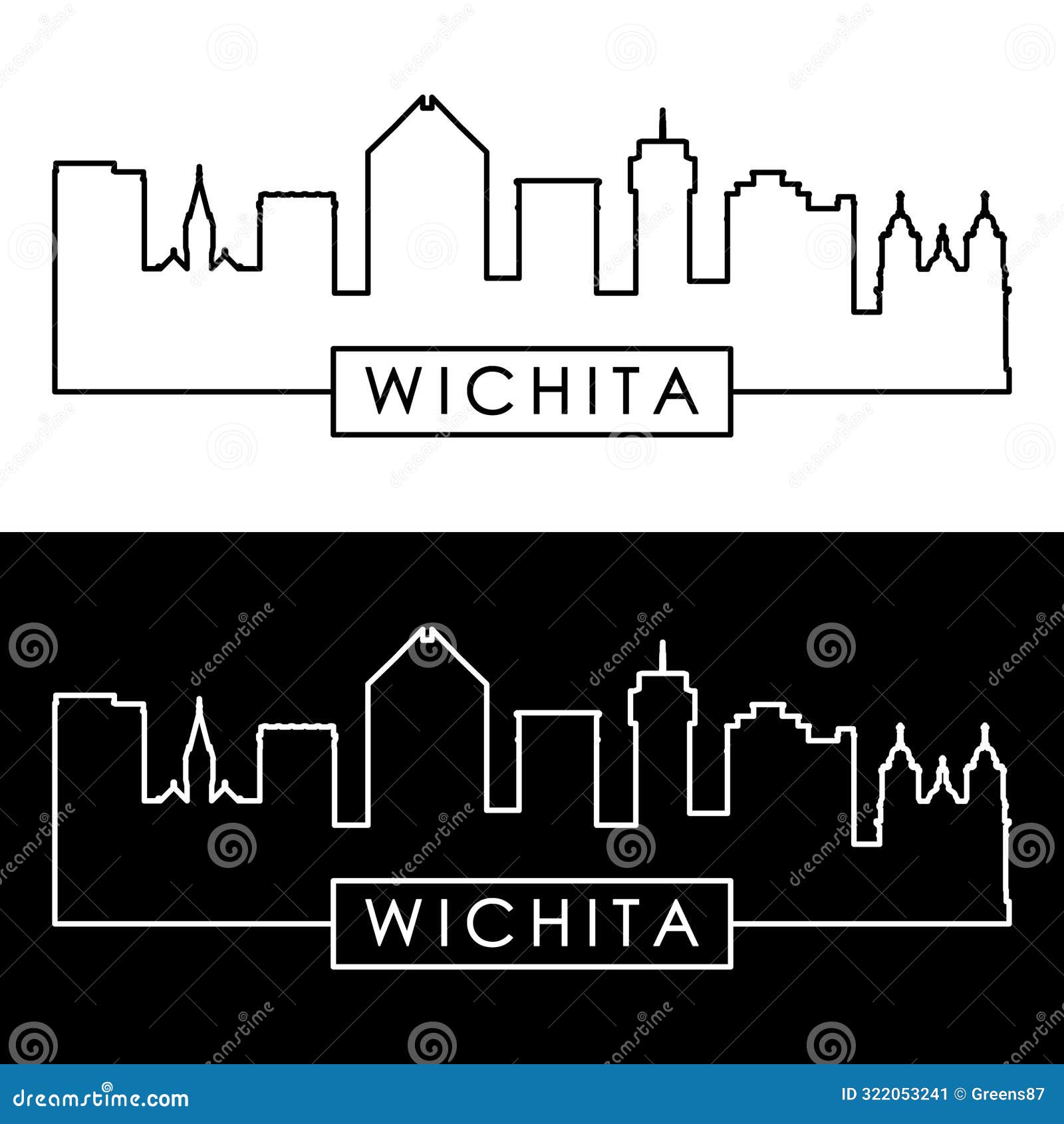 Wichita Skyline. Linear Style Stock Vector - Illustration of kansas ...