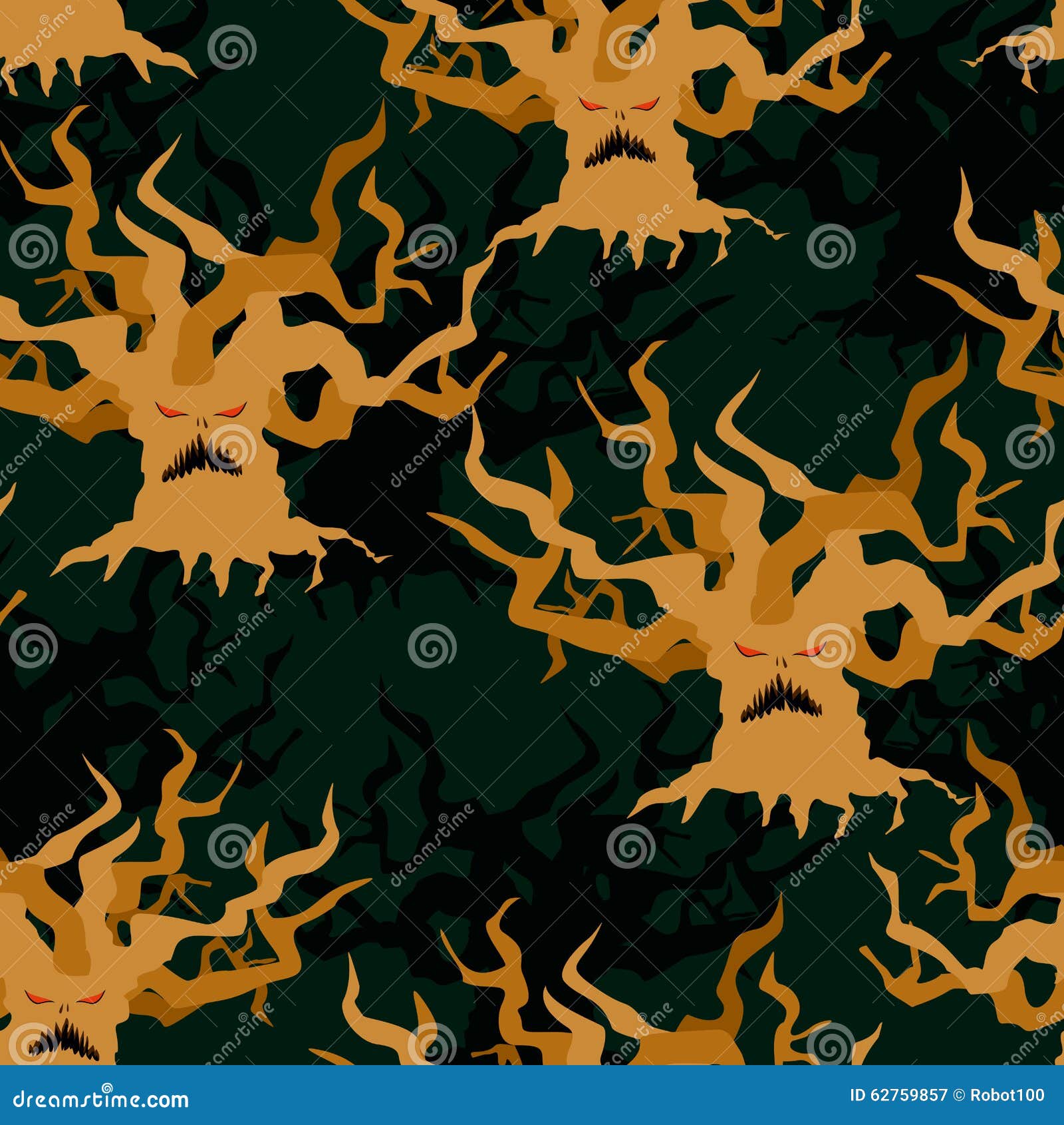 Wicked Scary Tree Seamless Pattern. Swamp Monster Background. Stock ...