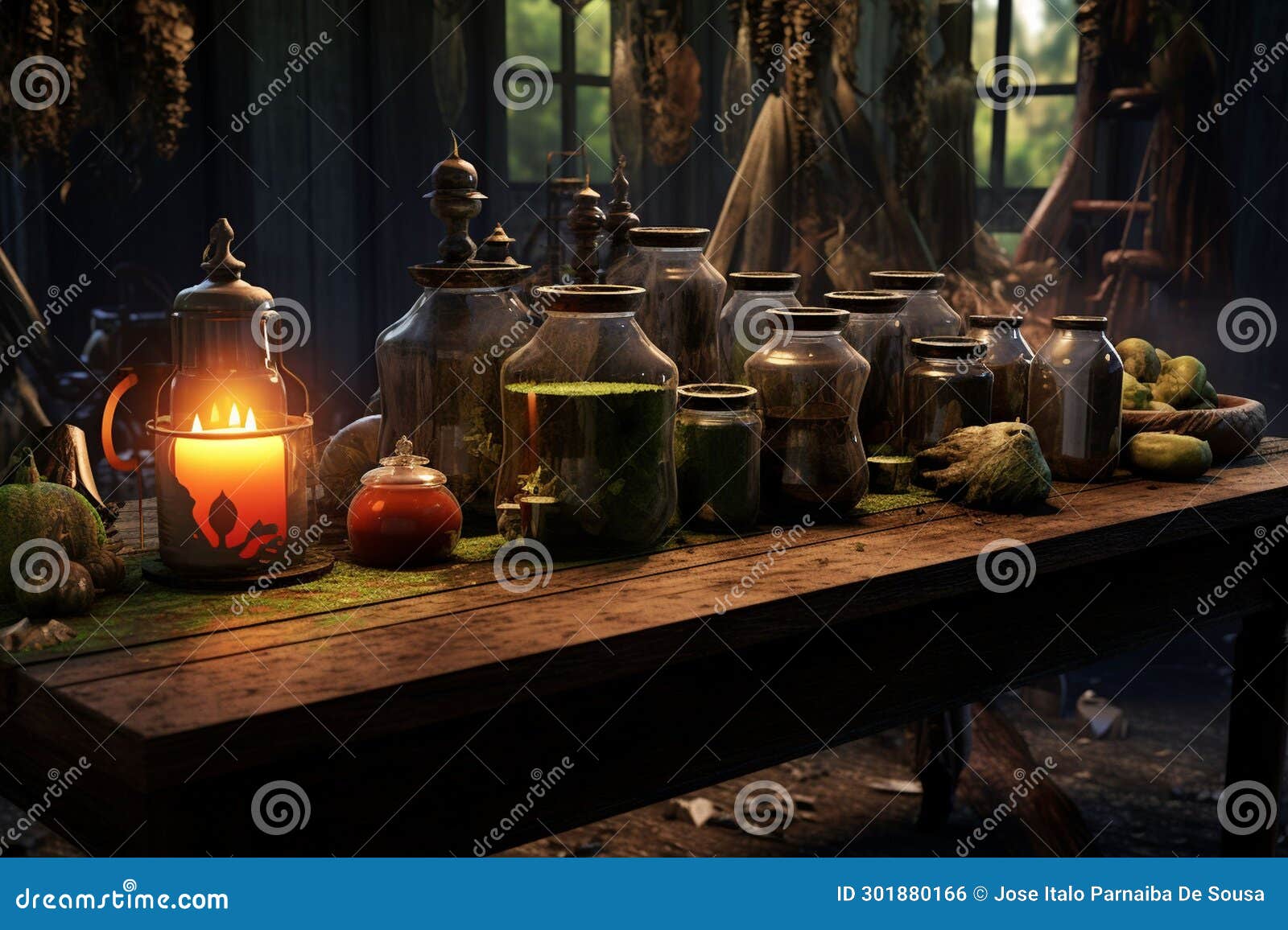 Wicked Witchs Potion Table Table Adorned with Stock Illustration ...