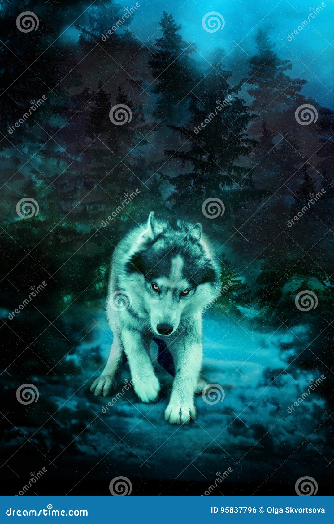 Wicked Wolf in a Dark Forest Stock Illustration - Illustration of ...