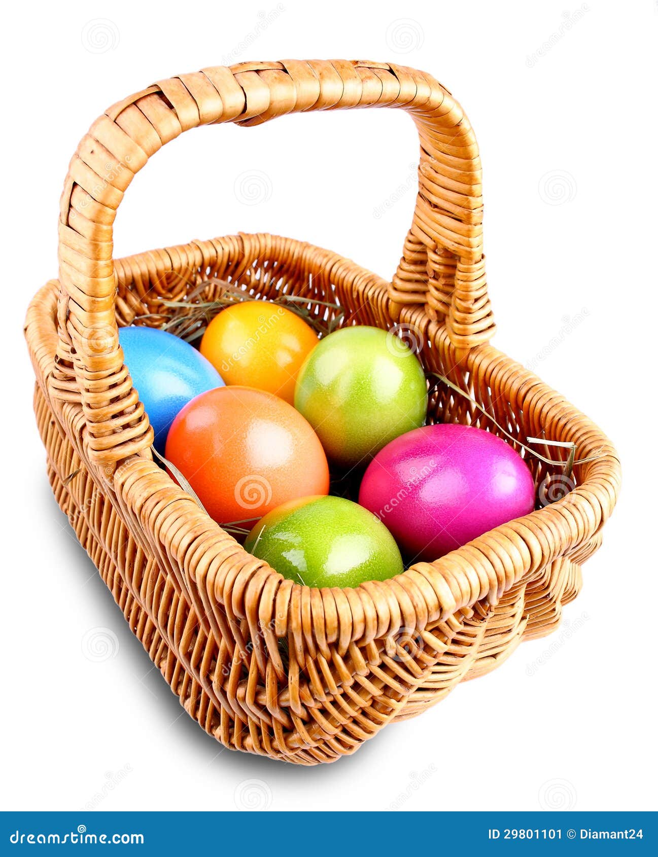 Wicker Basket with Colorful Easter Eggs Stock Image - Image of ...