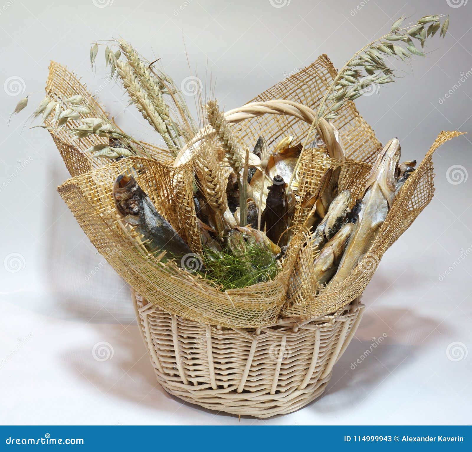 Wicker Basket with Dried Salted Fish Bouquet of Fish Stock Image ...