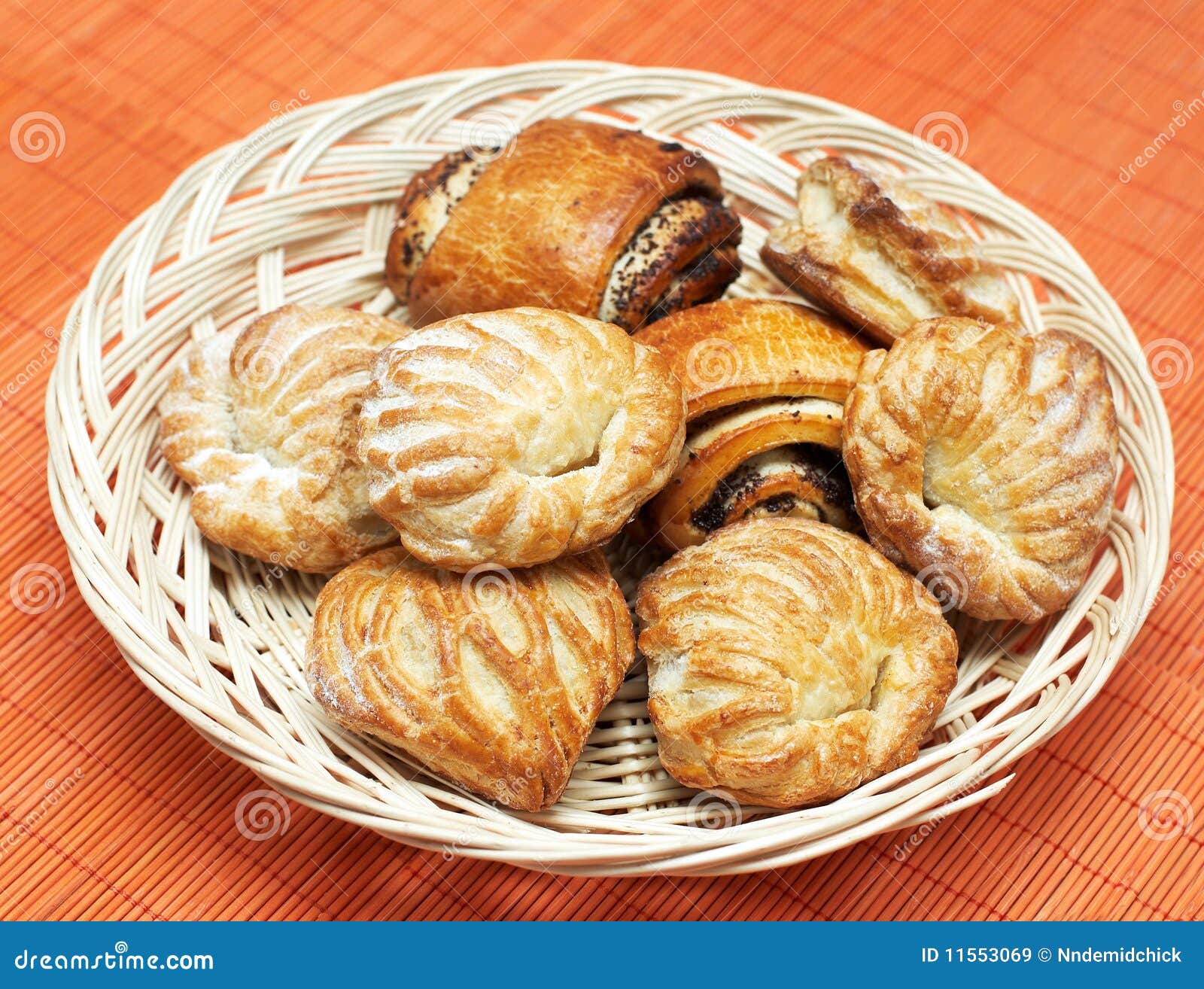Wicker Basket with Freshly Baked Pastries Stock Image - Image of food ...