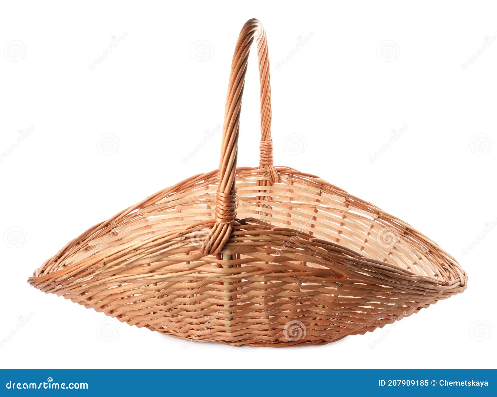 Wicker Basket with Handle on White Stock Image - Image of hold, holder ...