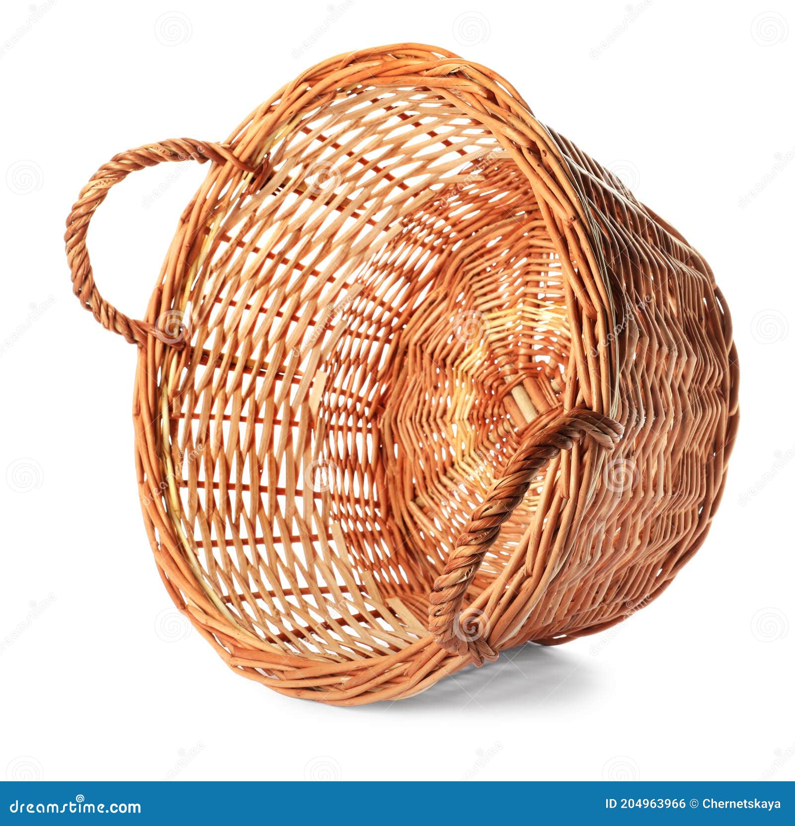 Wicker Basket with Handles Isolated on White Stock Photo - Image of ...