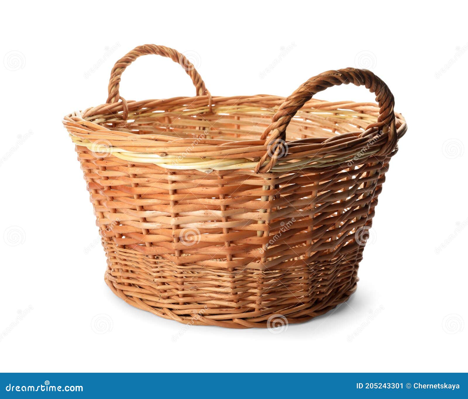 Wicker Basket with Handles Isolated on White Stock Image - Image of ...