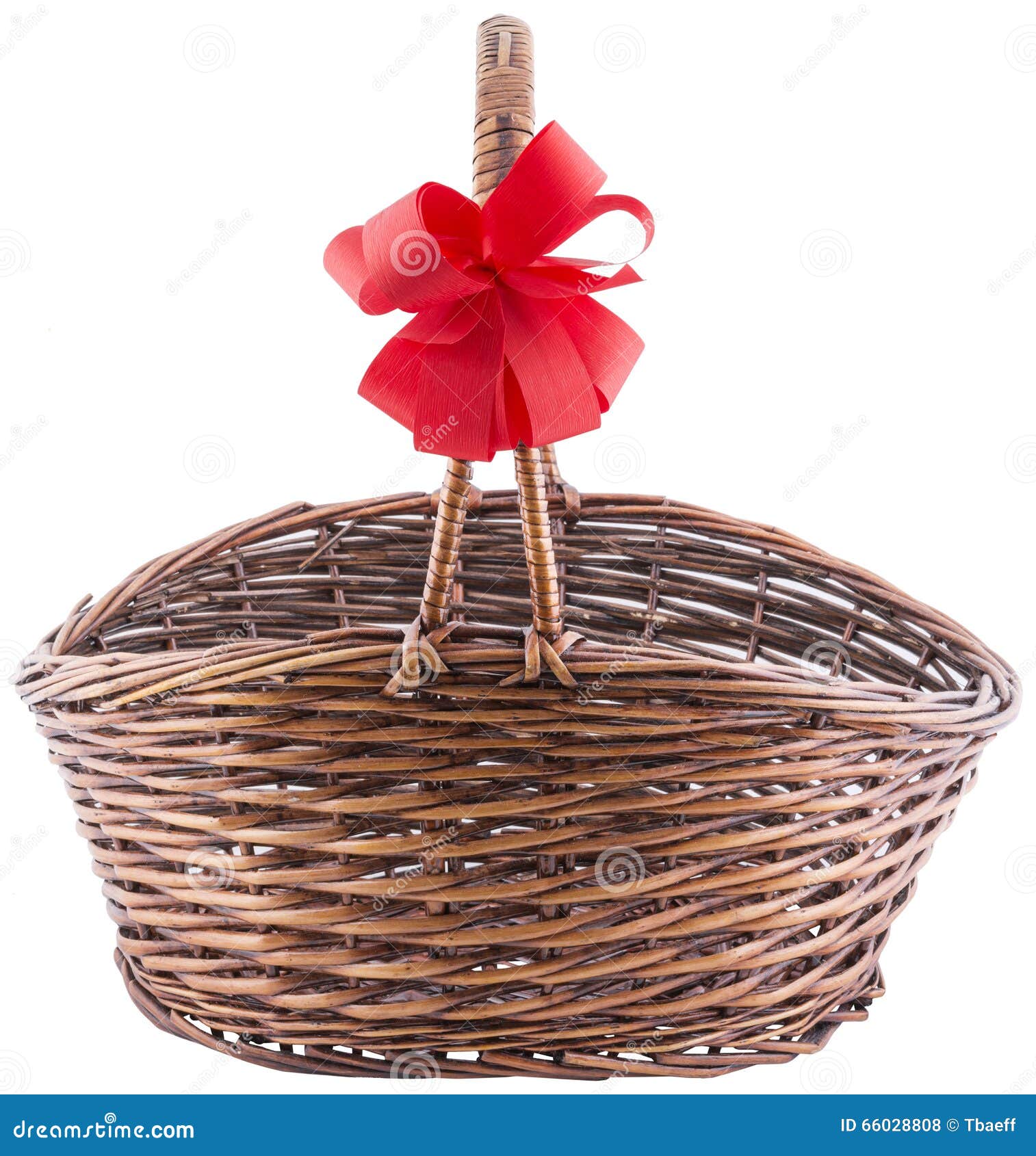 Wicker Basket with Red Ribbon Stock Photo - Image of gift, wicker: 66028808