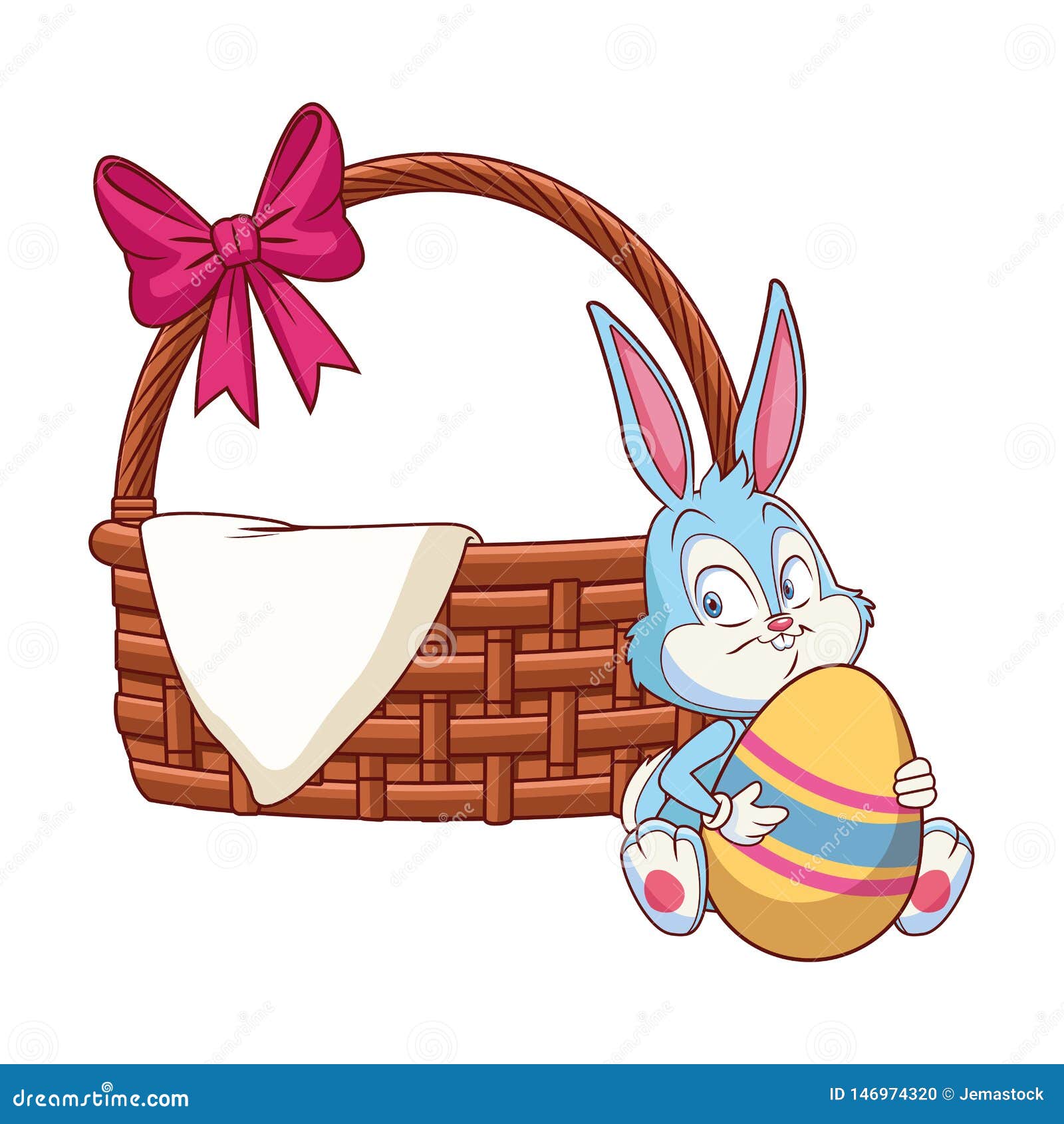 Wicker Basket with Ribbon Easter Bunny Stock Vector - Illustration of ...