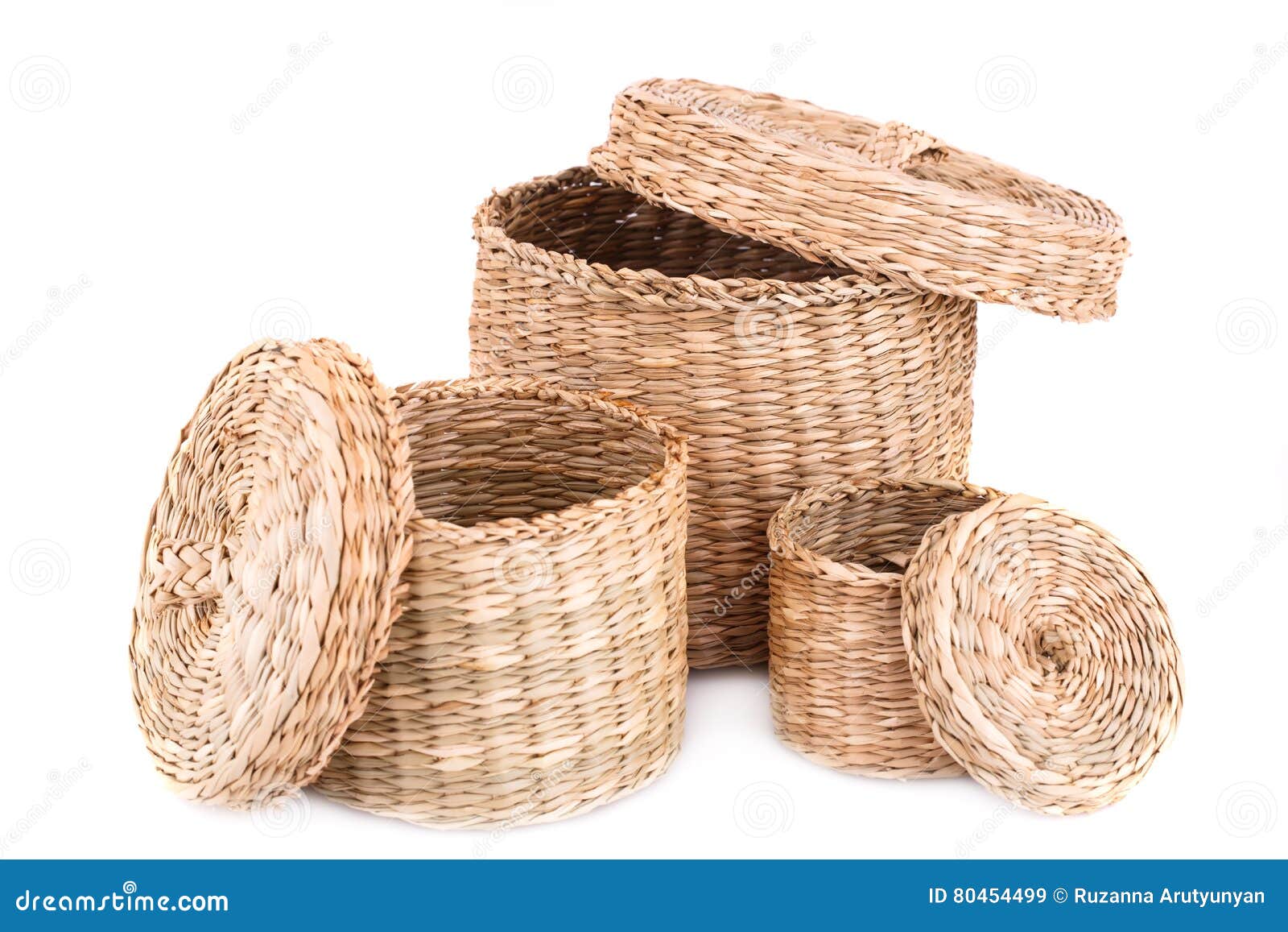 Wicker boxes stock image. Image of container, isolated - 80454499