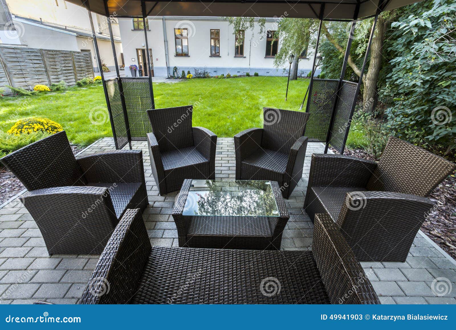Wicker Chairs on Hotel S Patio Stock Image - Image of plants, pergola ...