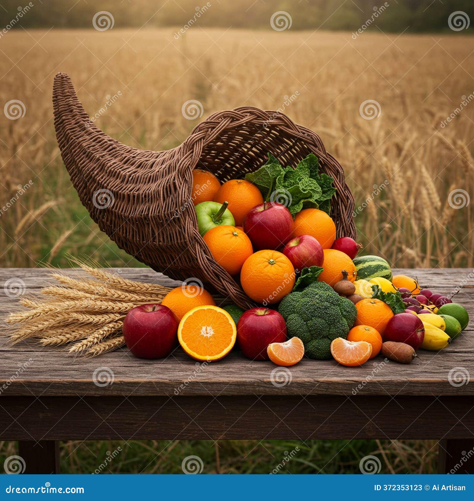 Wicker Cornucopia Overflowing With Autumn Leaves Stock Photo ...