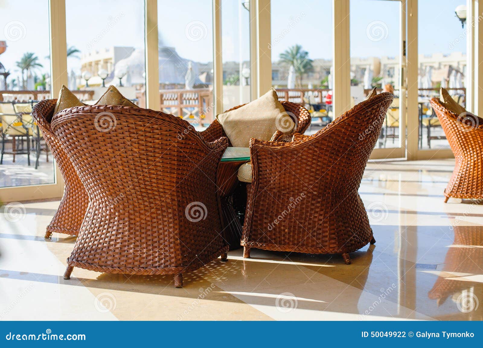 Wicker furniture in cafe stock photo. Image of cane, leisure - 50049922
