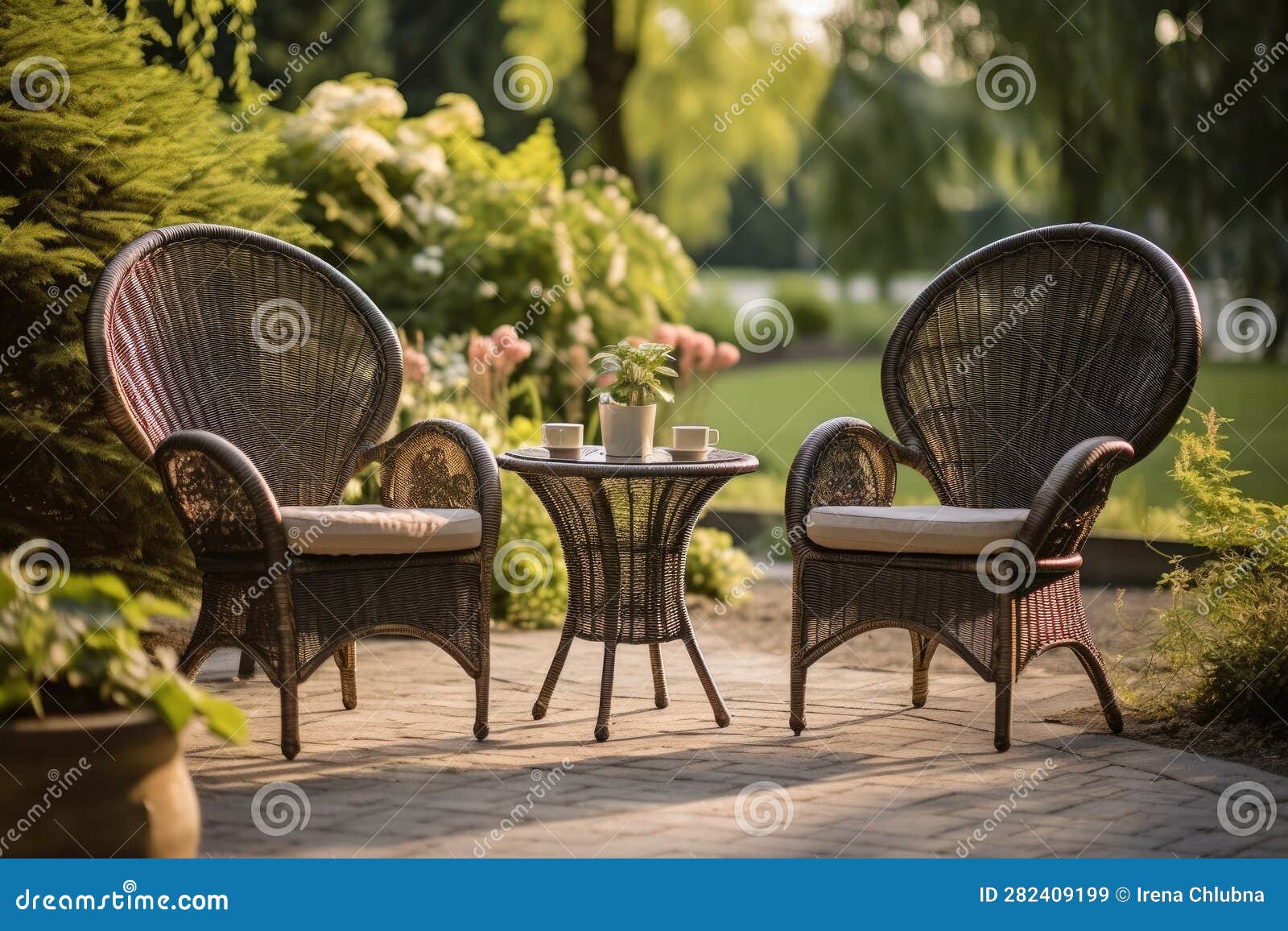 Wicker Furniture Chairs and a Table. Generative AI Stock Illustration ...