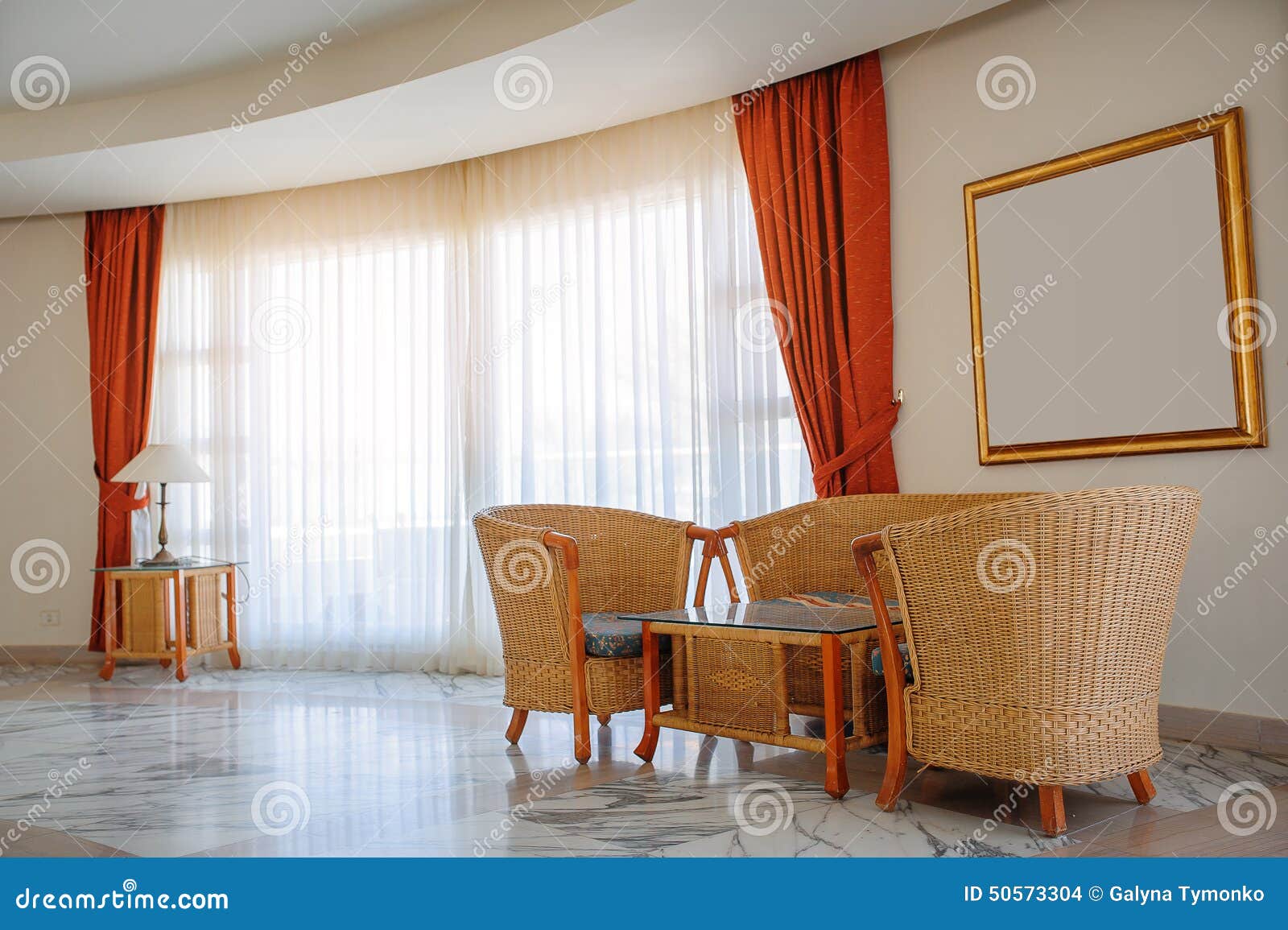 Wicker Furniture Window with Red Curtains Stock Photo - Image of retro ...
