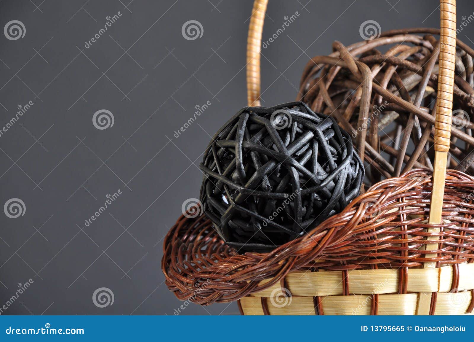 Wicker Handmade Basket and Spheres Stock Image - Image of still, ball ...