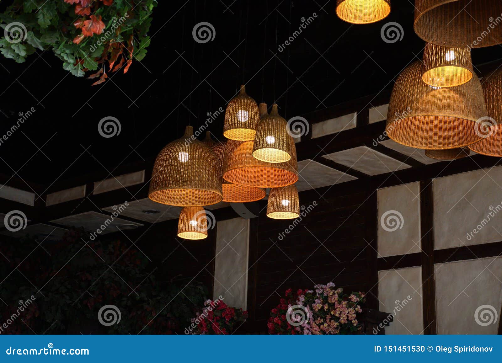 Wicker Lamps on the Ceiling, Decorative Lamps Stock Photo - Image of ...