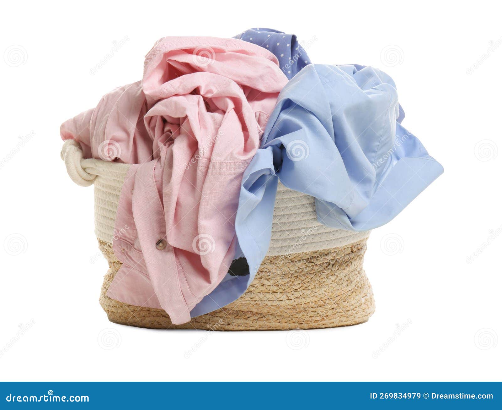 Wicker Laundry Basket Full of Clothes Isolated on White Stock Image ...