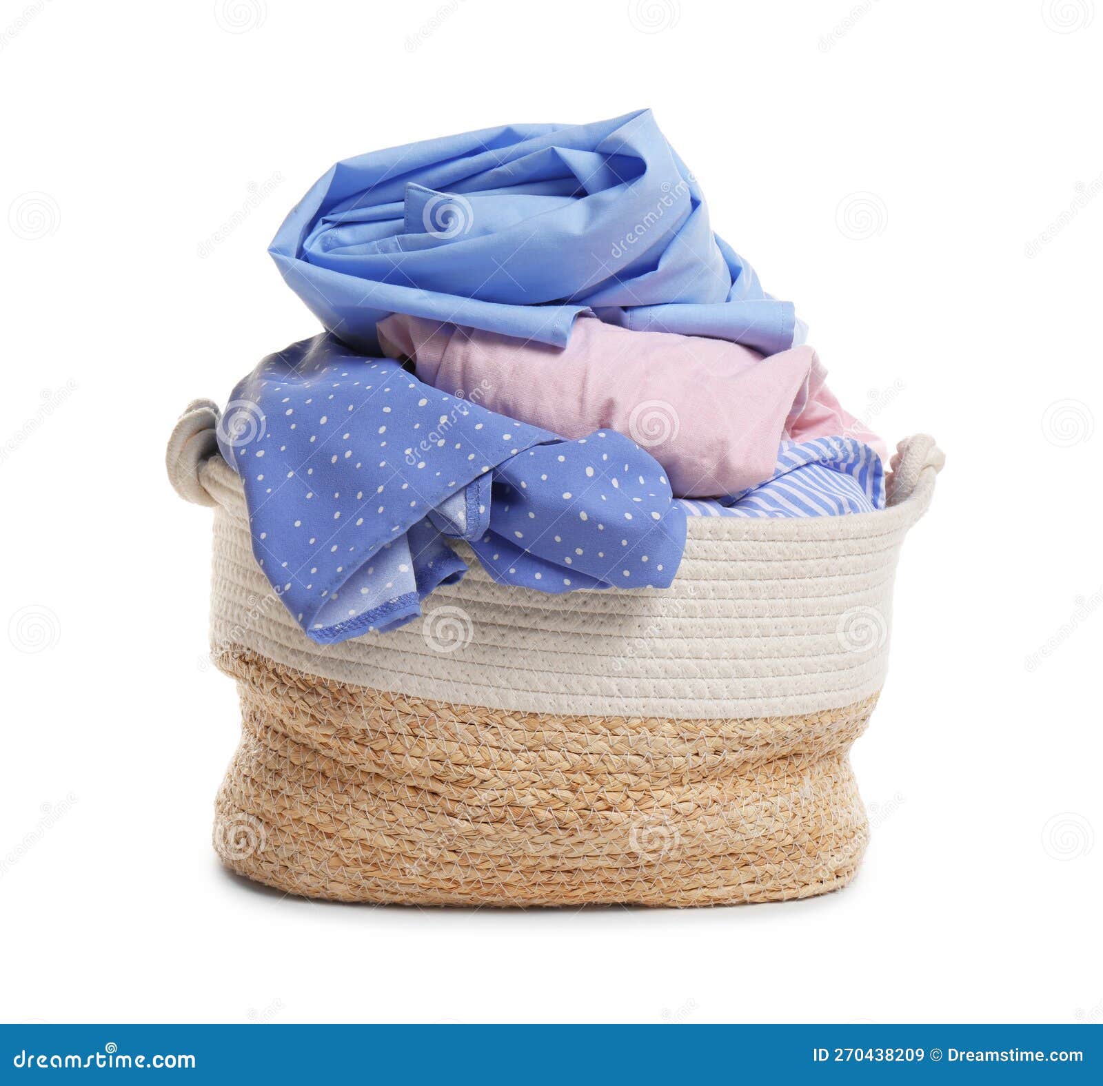 Wicker Laundry Basket Full of Clothes Isolated on White Stock Image ...