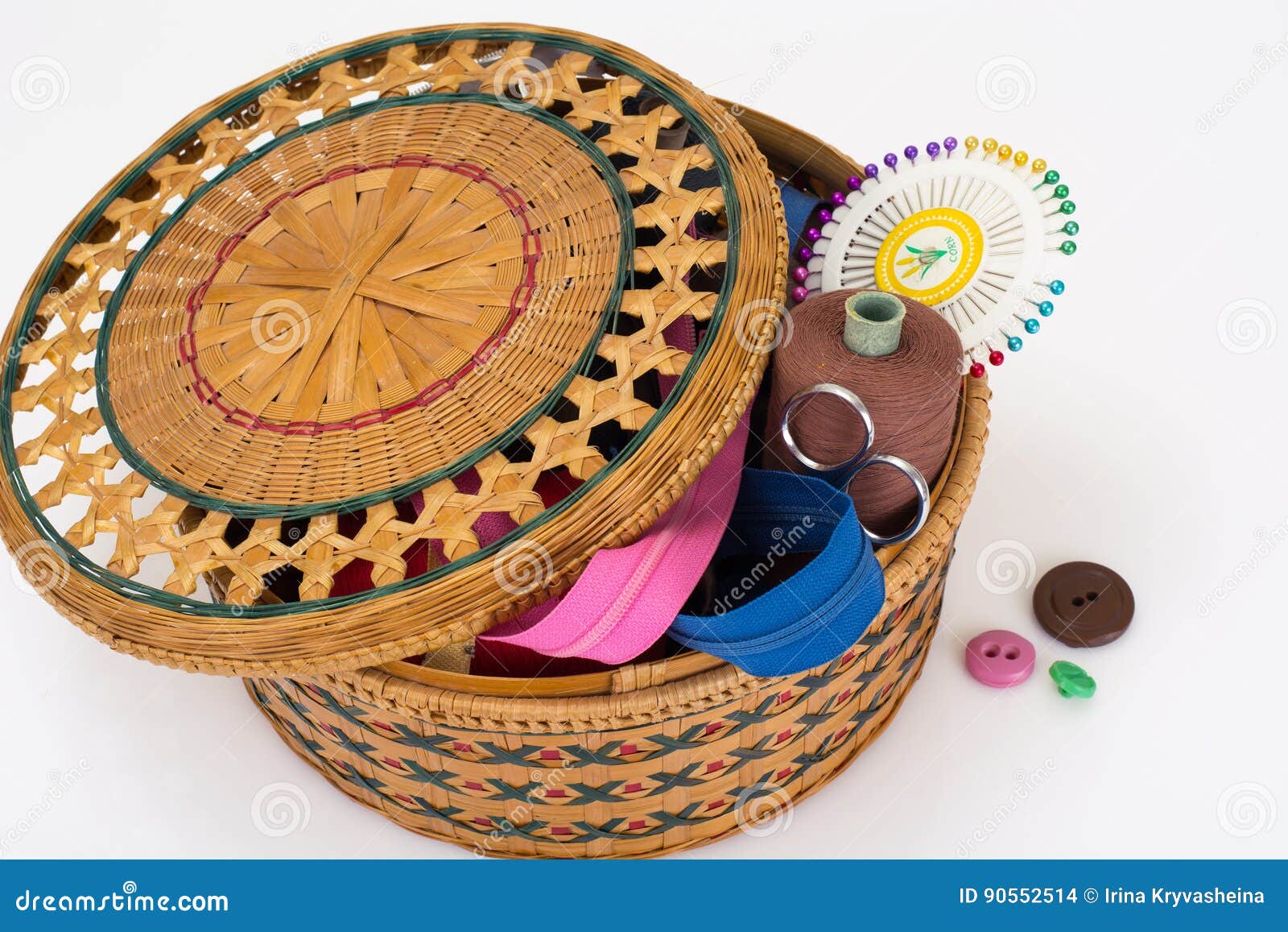 Wicker Straw Box for Sewing Accessories Stock Photo - Image of ...