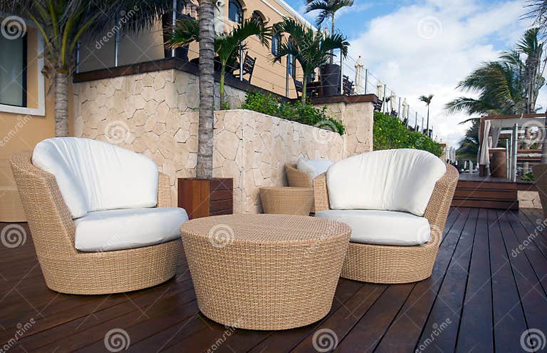 Wicker Table and Chairs at Luxury Resort Stock Photo - Image of hotel ...