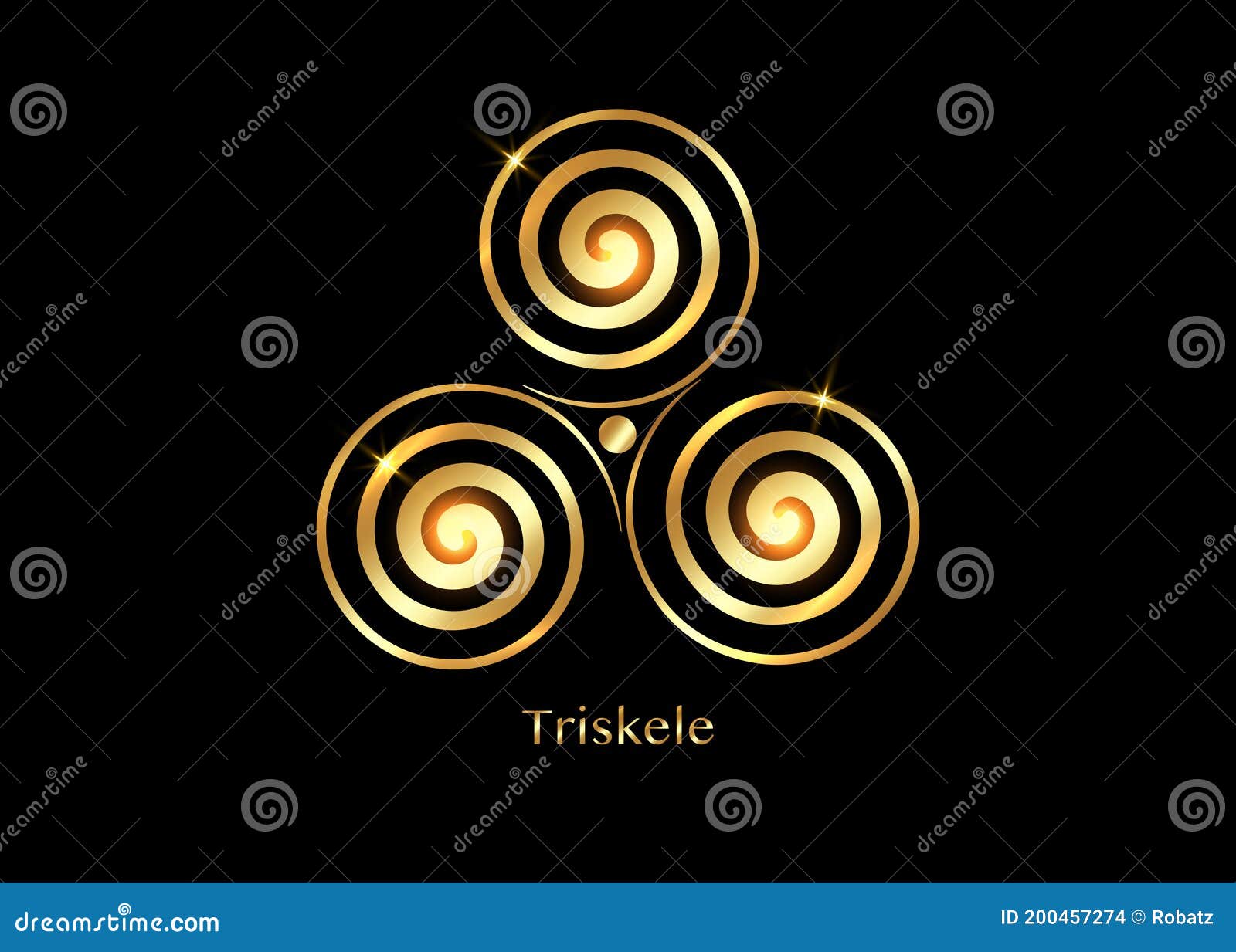 Golden Triskele, Triskelion Symbol, On Black Background Stock ...