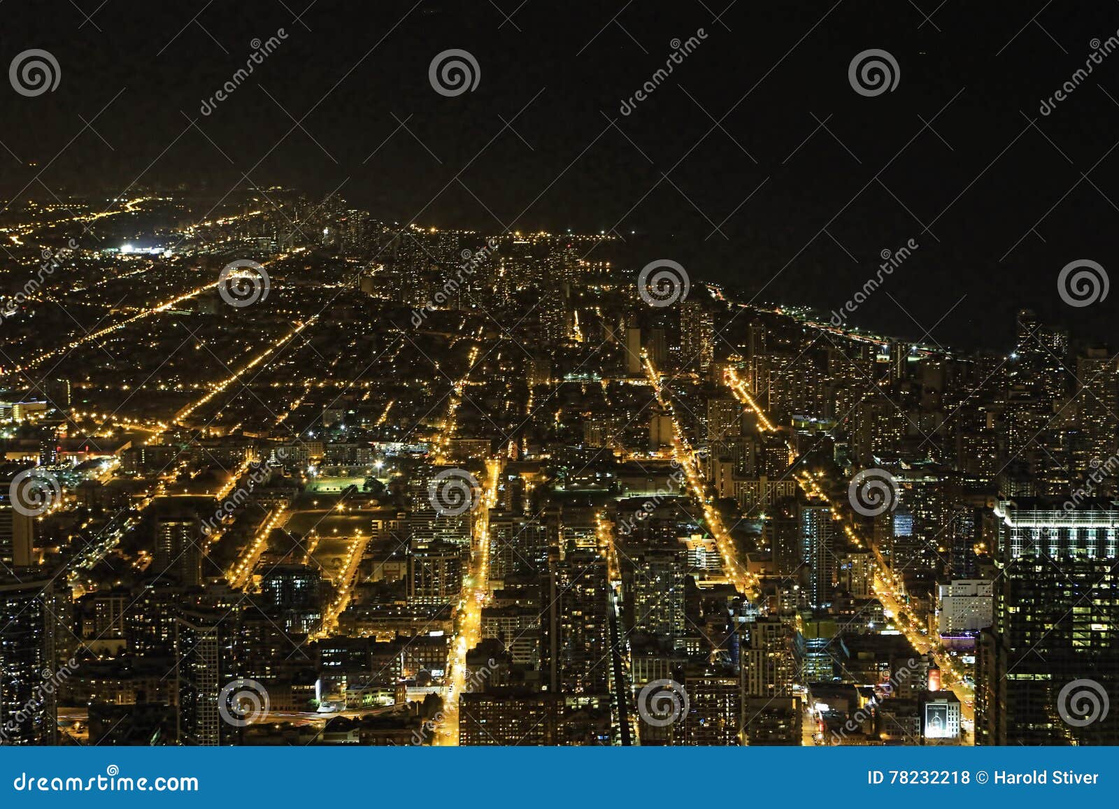 Wide Aerial View of Chicago, Illinois at Night Stock Photo - Image of ...