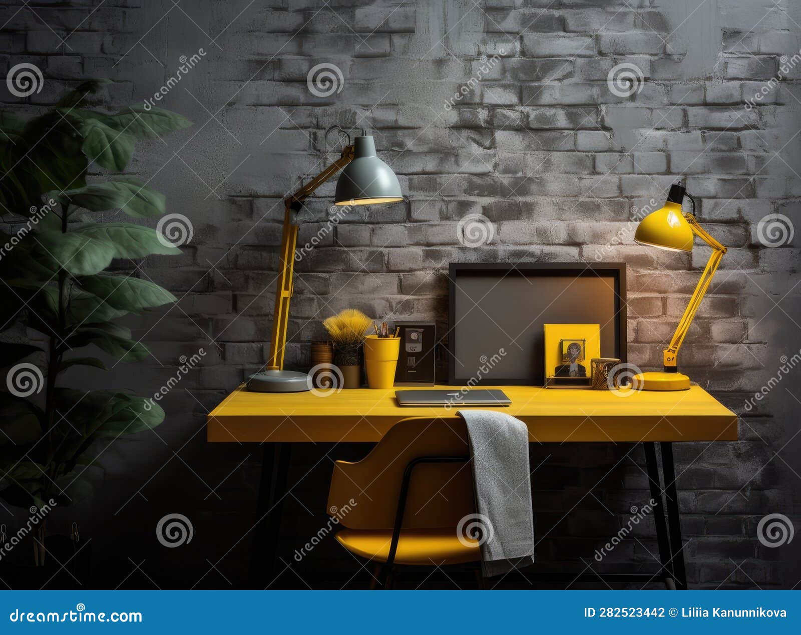 Wide Angle Back View at Man Using Computer at Home Office with Modern ...