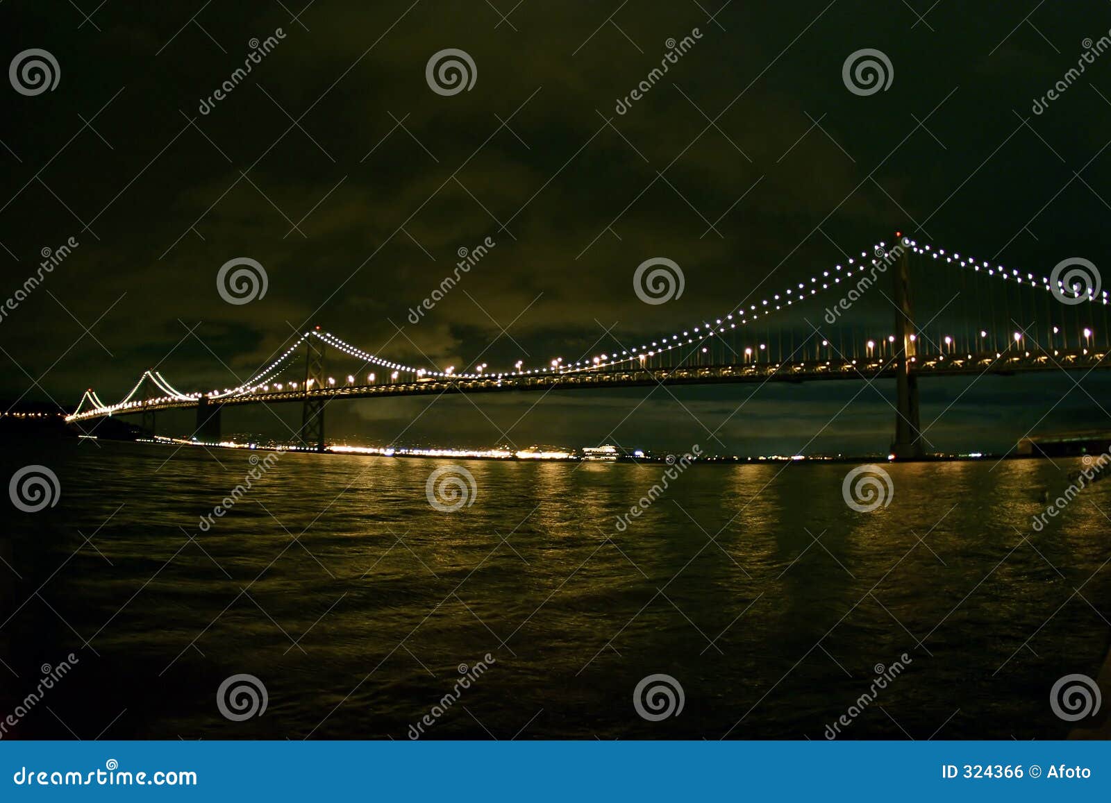 Wide Angle Bay Bridge at Night Stock Photo - Image of night, landscape ...