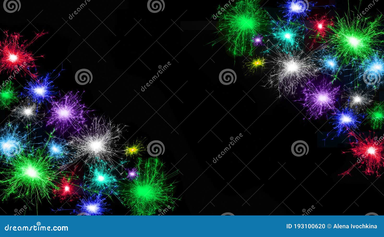 Wide Angle Beautiful Background Fireworks Located in the Corners. Frame ...