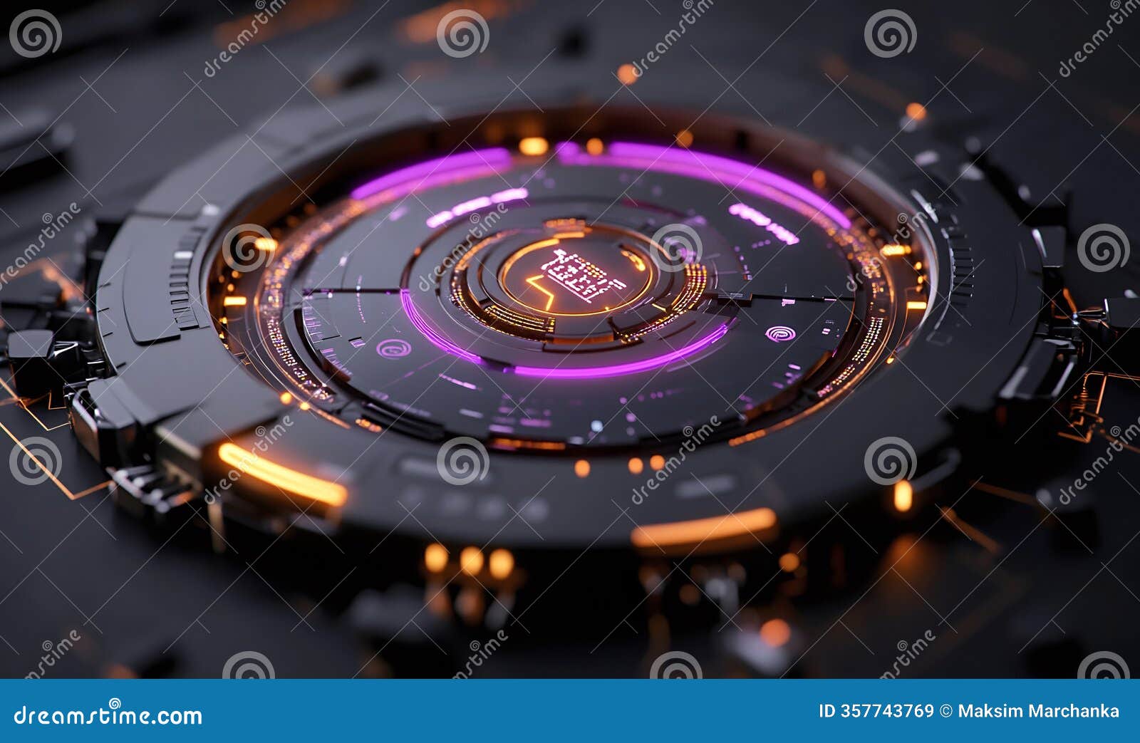 Futuristic Quantum Processor in Glowing Circular Design Stock Image ...