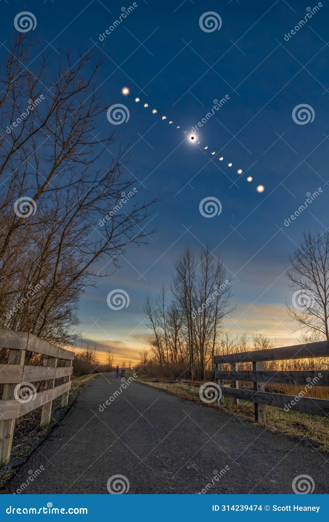 Wide Angle Composite of the Different Phases during the Total Solar Eclipse of 2024 Over Scenic ...