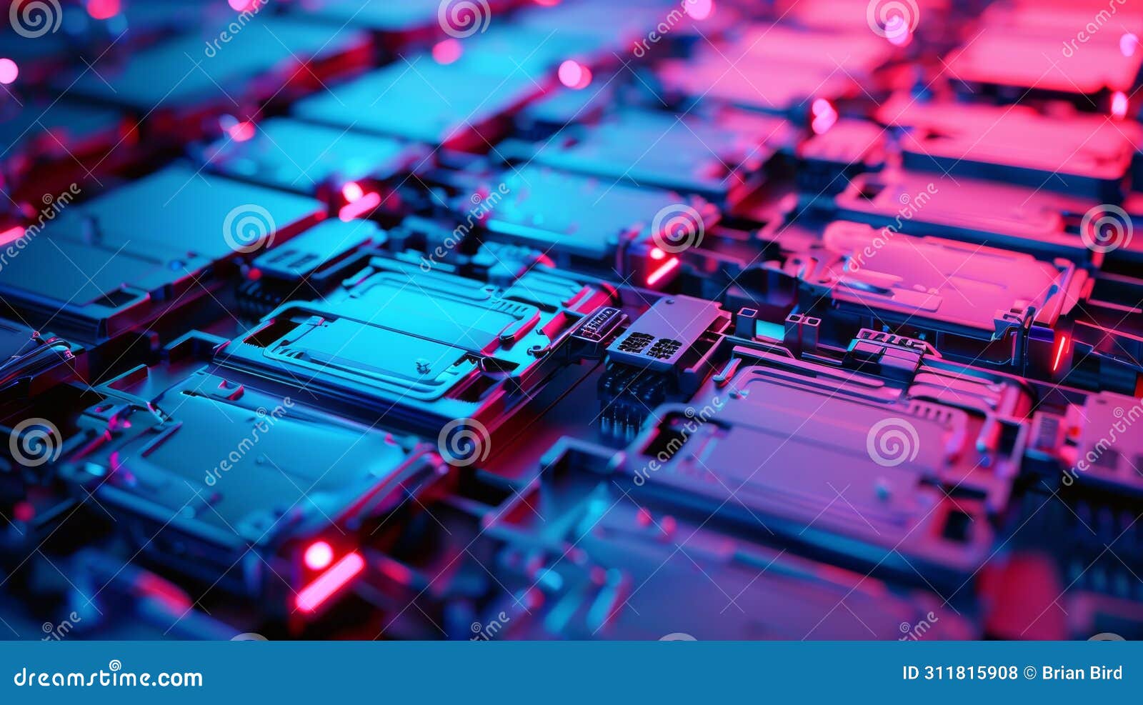Wide Angle of an Ev Battery with Neon Lights in Detail Stock ...